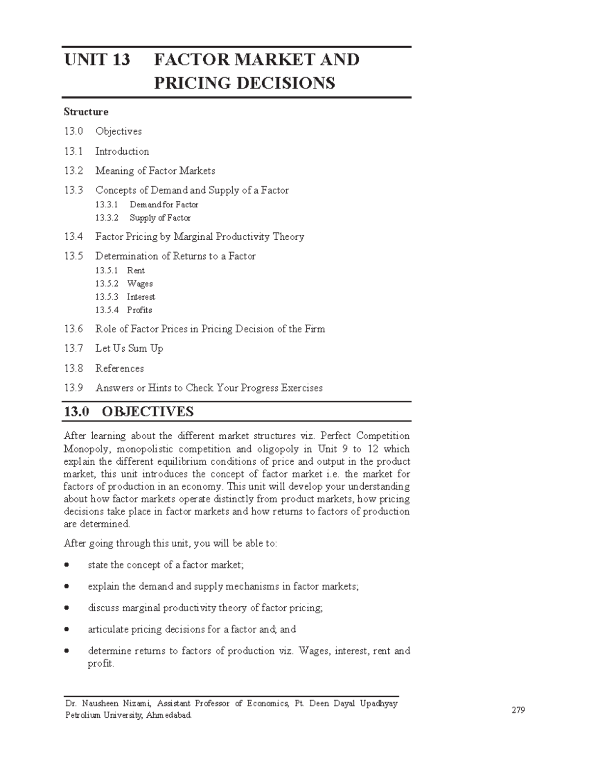 Unit-13 - Nothing - 279 UNIT 13 FACTOR MARKET AND PRICING DECISIONS ...
