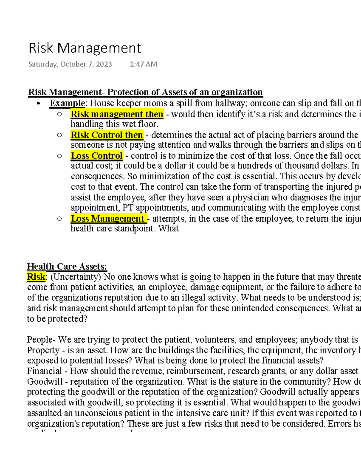Topic 1 - Risk Management- Protection of Assets of an organization ...