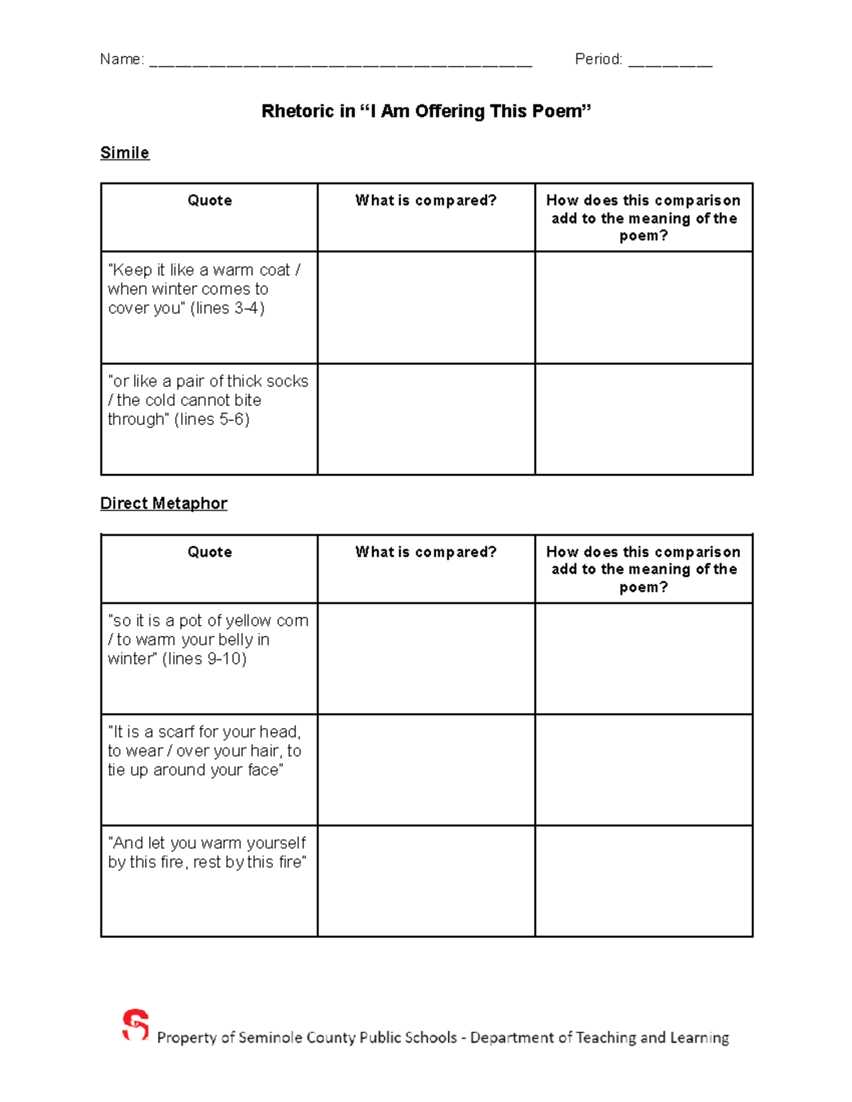 Literary Elements Analysis - Name ...