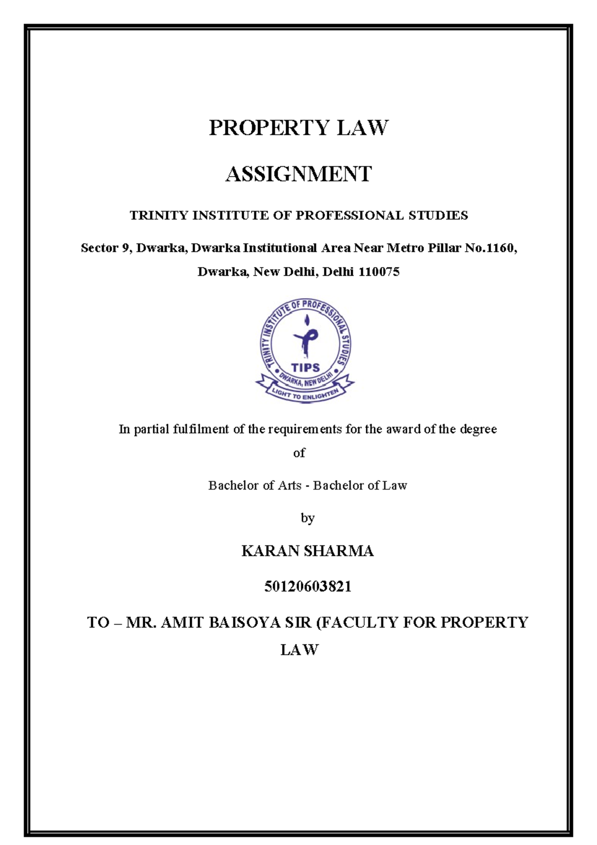 Property LAW Assignment Karan - PROPERTY LAW ASSIGNMENT TRINITY ...