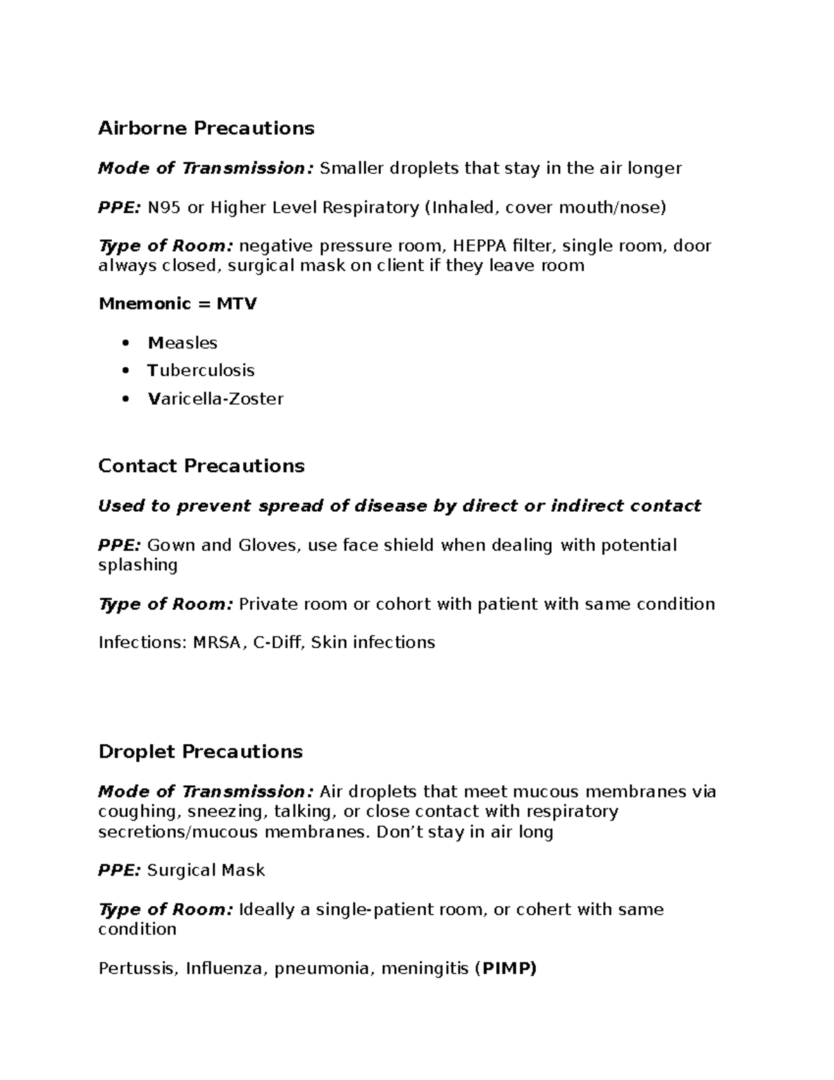Airborne Precautions - Staff Exam 3 - Airborne Precautions Mode of ...