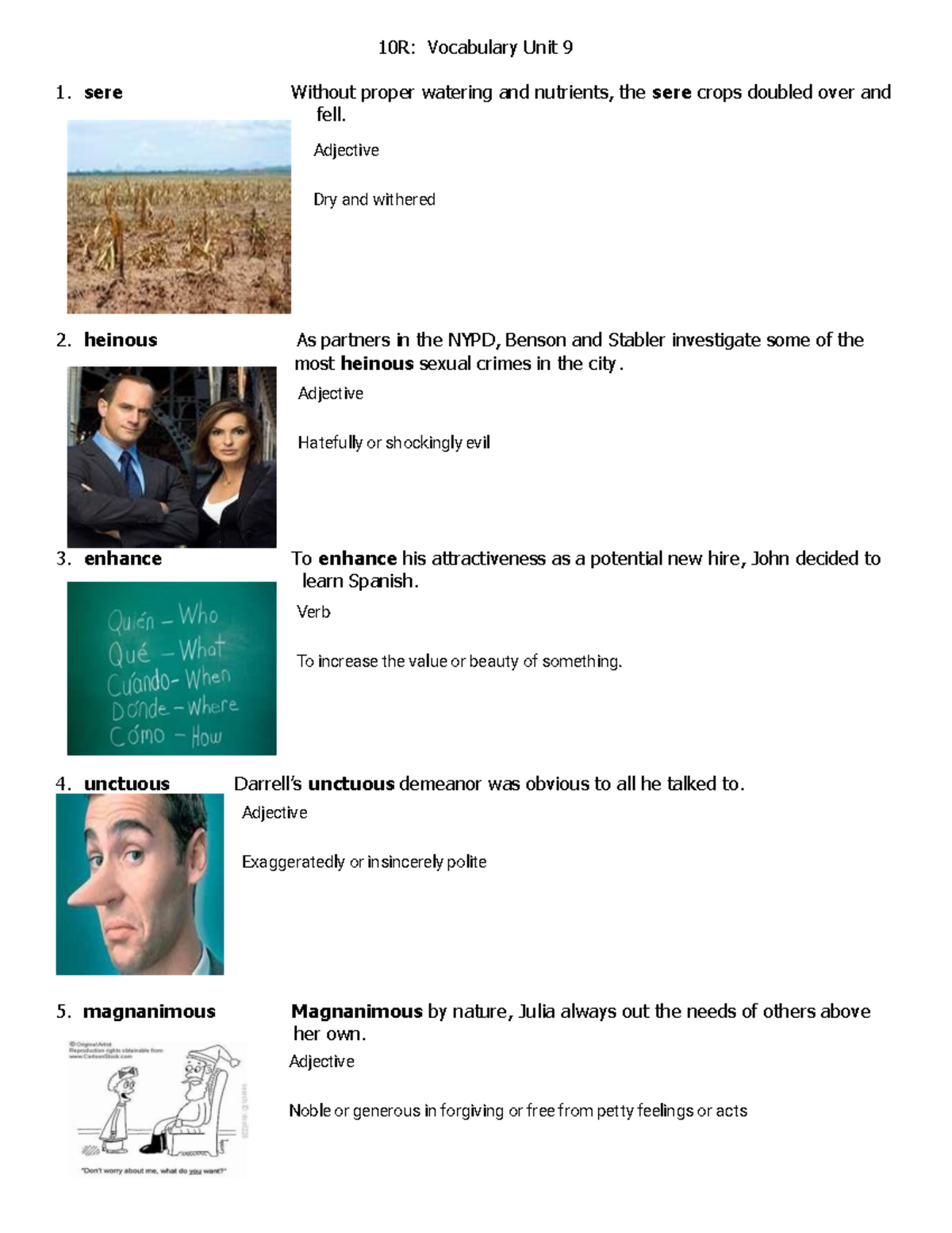 Yesy- 10R - Unit 9 Notes - 10R: Vocabulary Unit 9 sere Without proper ...