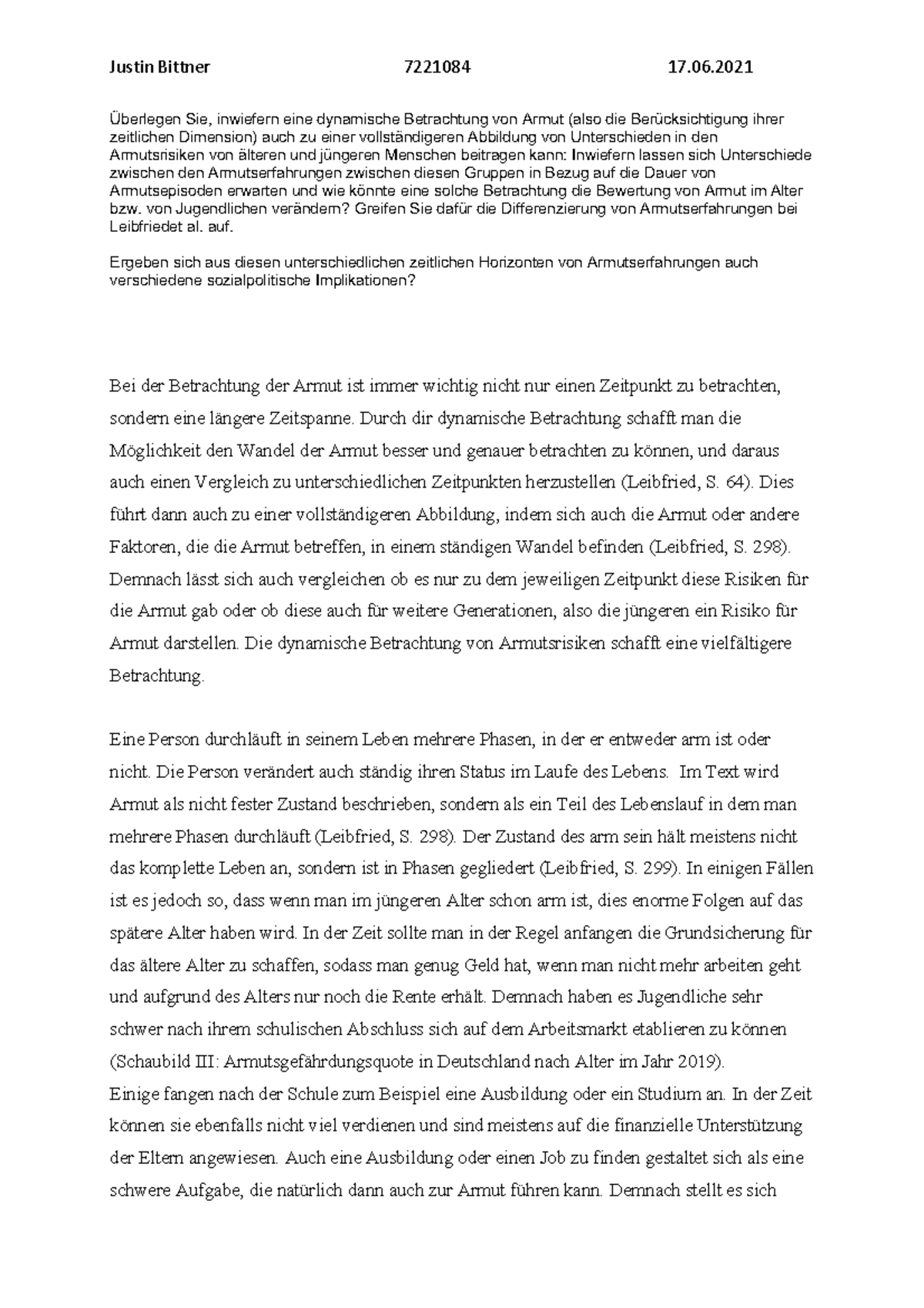 Abgabe Diskussionsfrage Armut in Deutschland 2021 - Justin Bittner ...