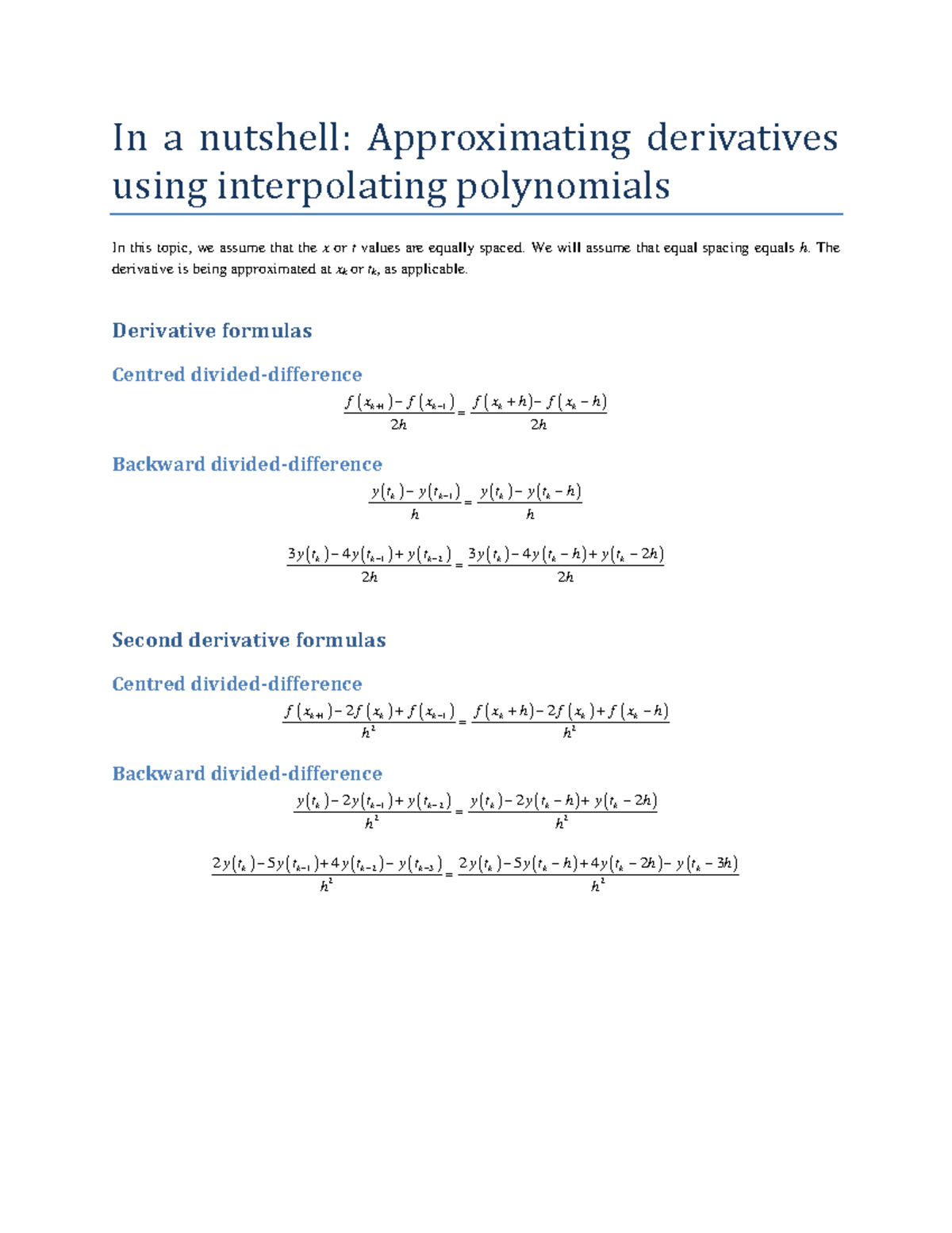 522 Approximating Derivatives Using Interpolating Polynomials In A Nutshell Approximating
