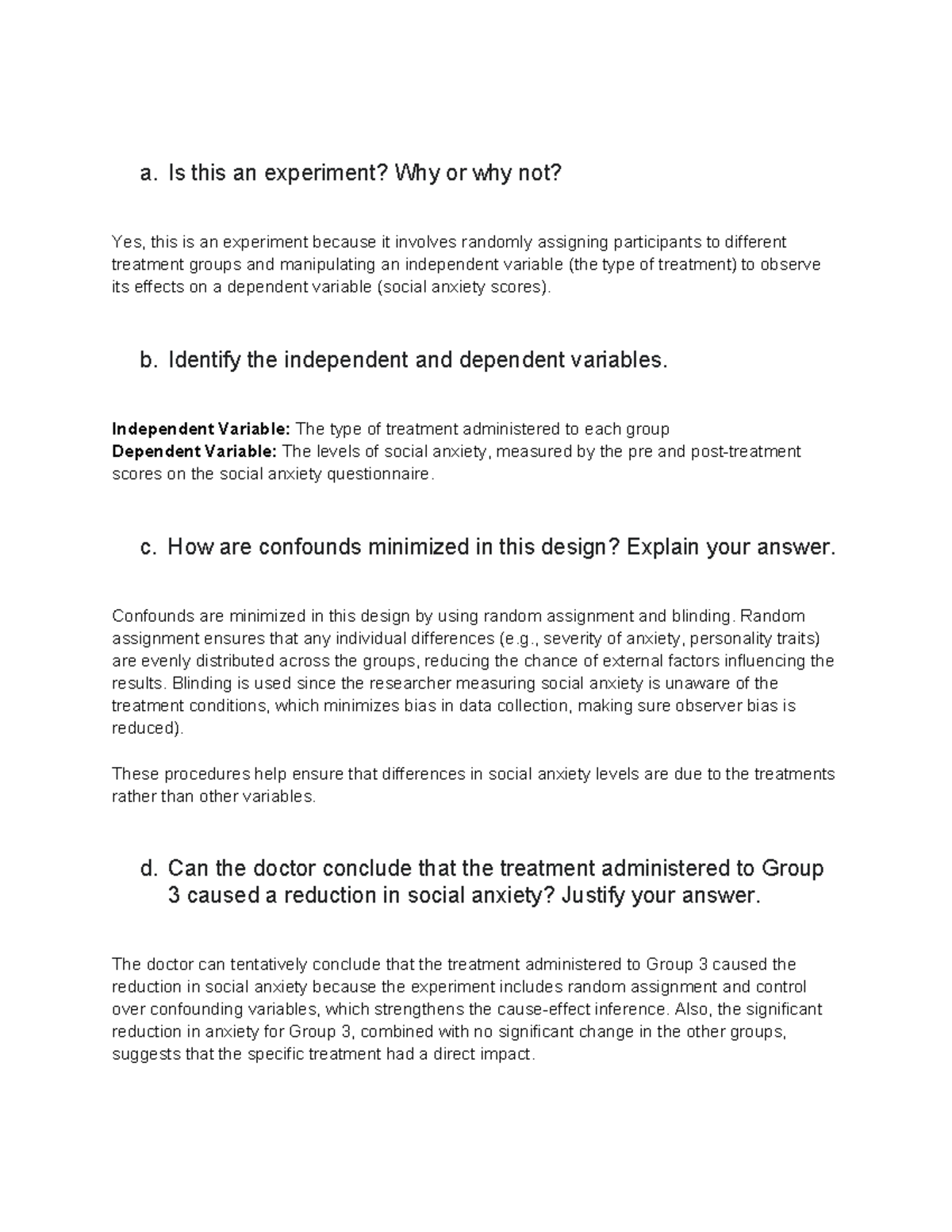 Psych Week 2 prep - Week 2 prep work for the tutorial - a. Is this an experiment? Why or why not ...