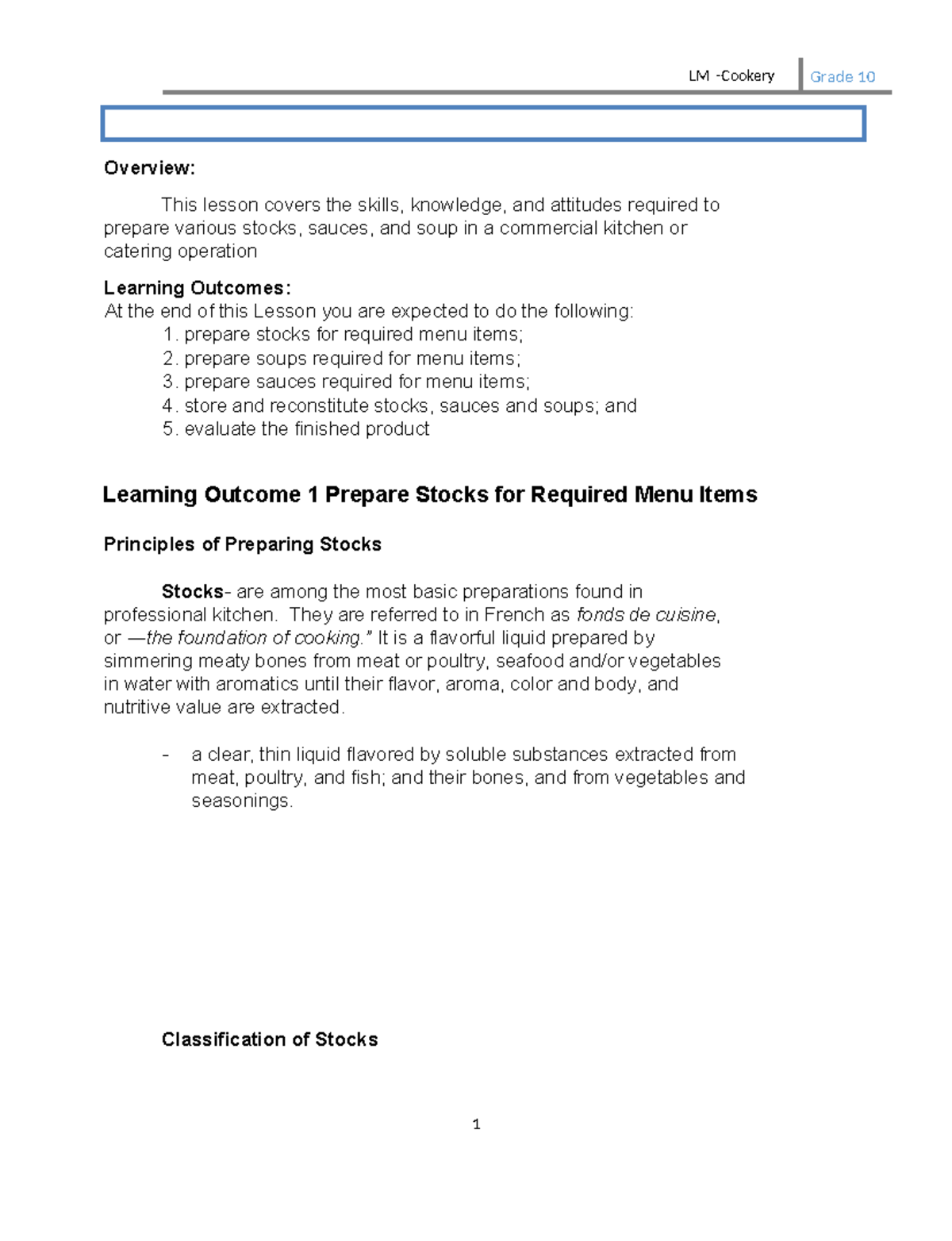 Module-cookery-4th - Overview: This lesson covers the skills, knowledge ...