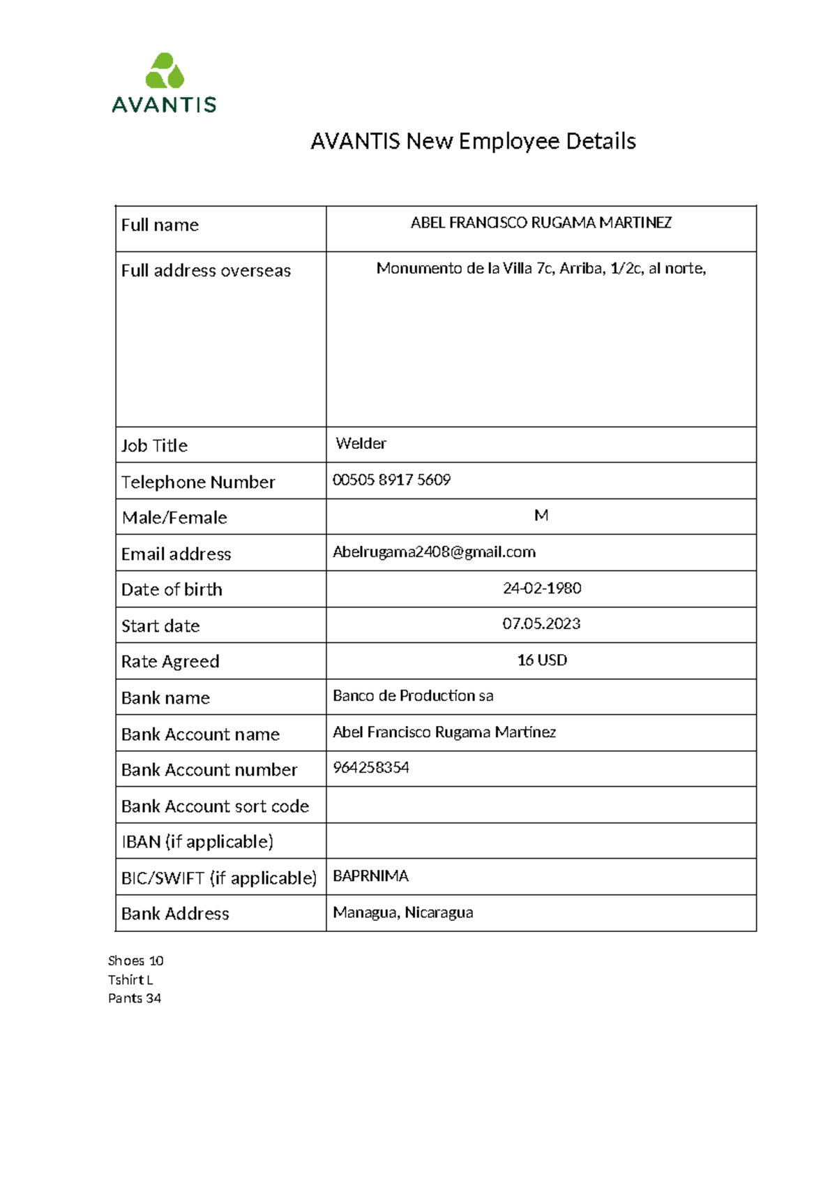 Abel Francisco Rugama Martinez - New Employee checklist-Non-UK Tax ...