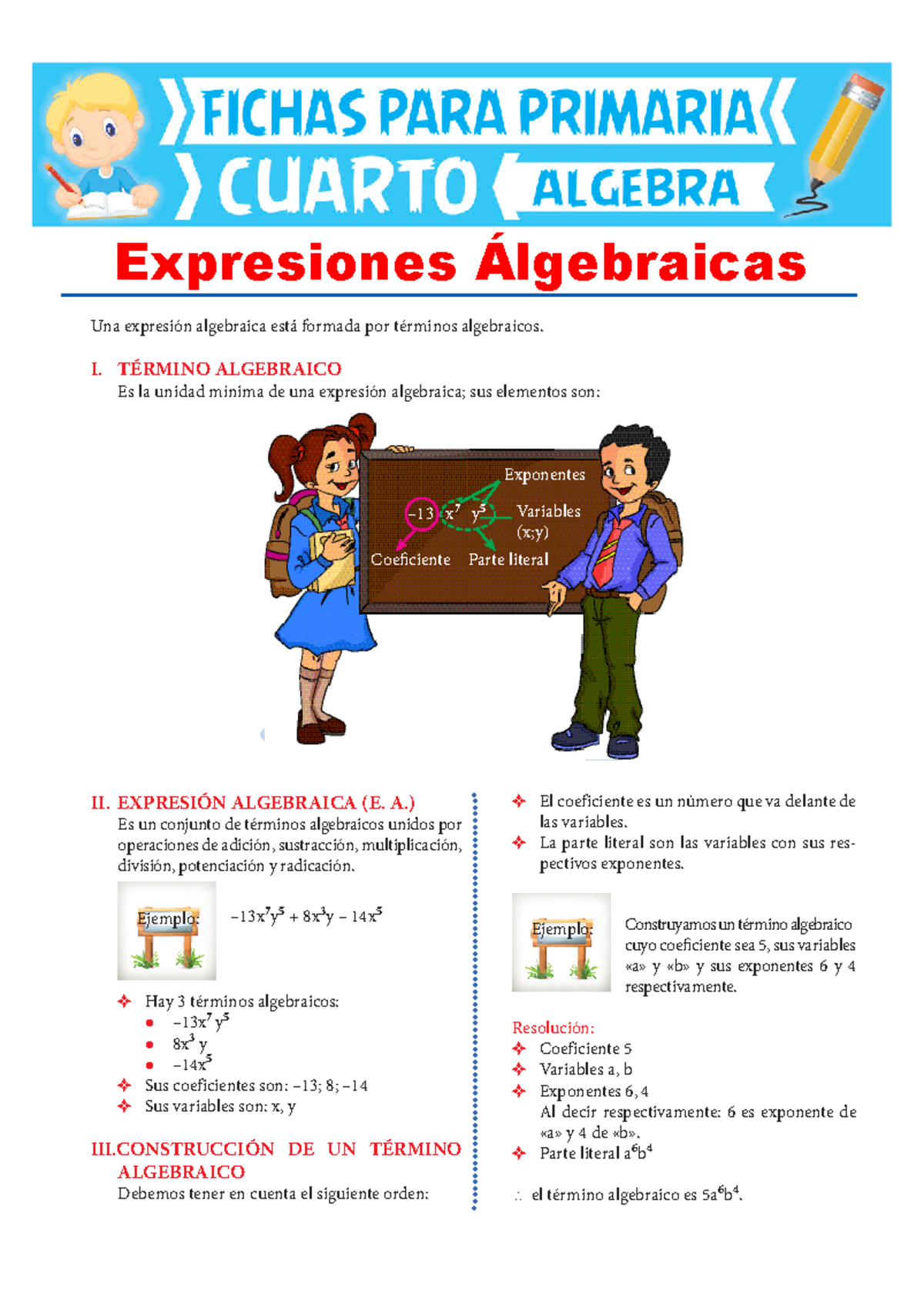 Expresiones Algebraicas para Cuarto de Primaria - Una expresión ...
