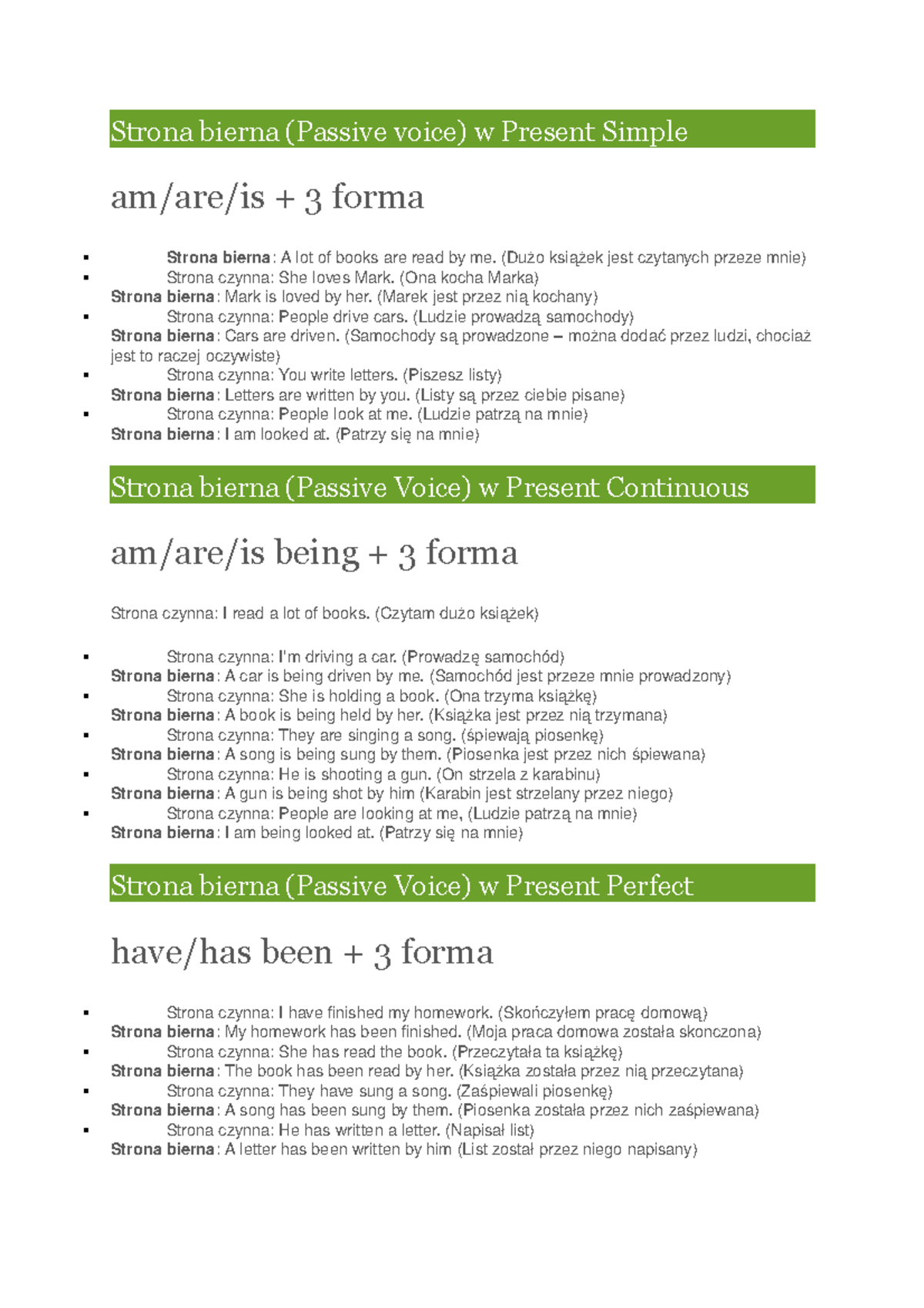 Strona-bierna jezyk ang - Strona bierna (Passive voice) w Present ...