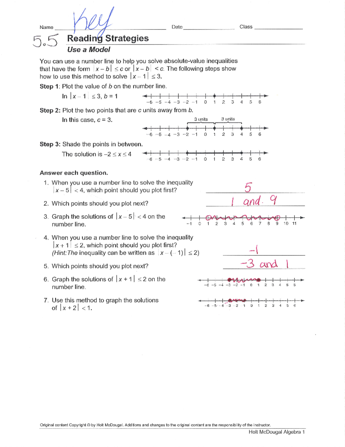 5 5 reading strategies practice - key - Name Key Date Class 5 Reading ...