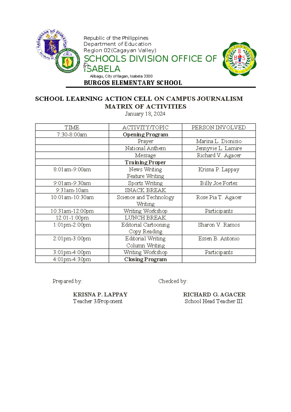 Training matrix journalism - Republic of the Philippines Department of ...