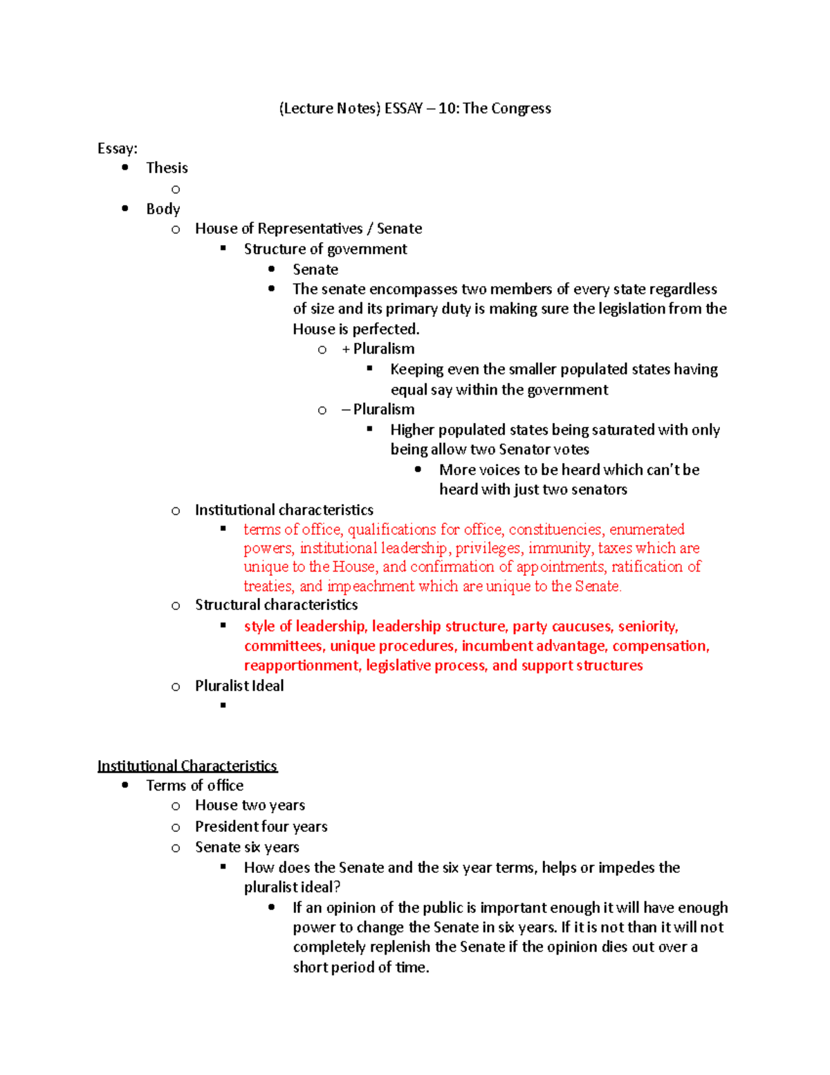 ( Notes) Essay – 10 - The Congress - (Lecture Notes) ESSAY – 10: The ...