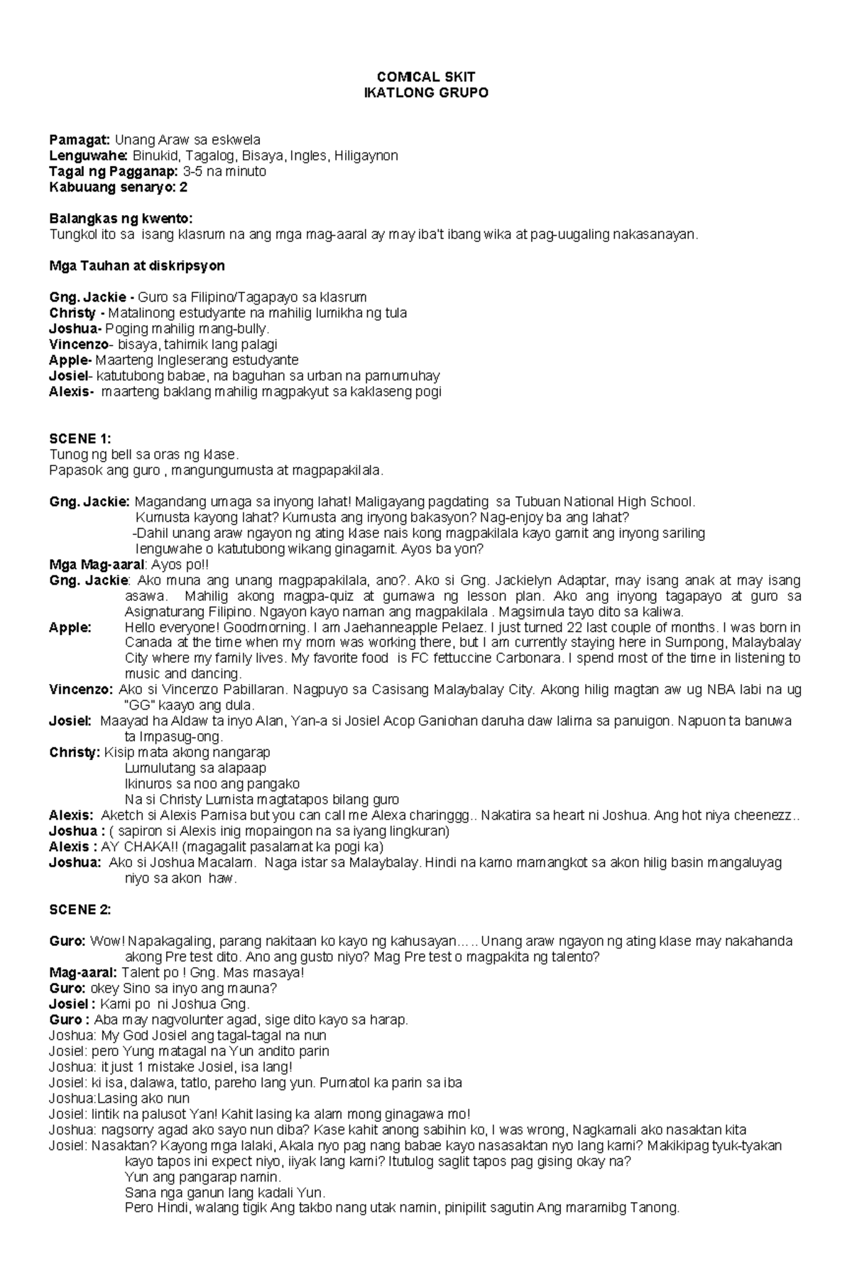 Comical-SKIT - Educational purposes - COMICAL SKIT IKATLONG GRUPO ...