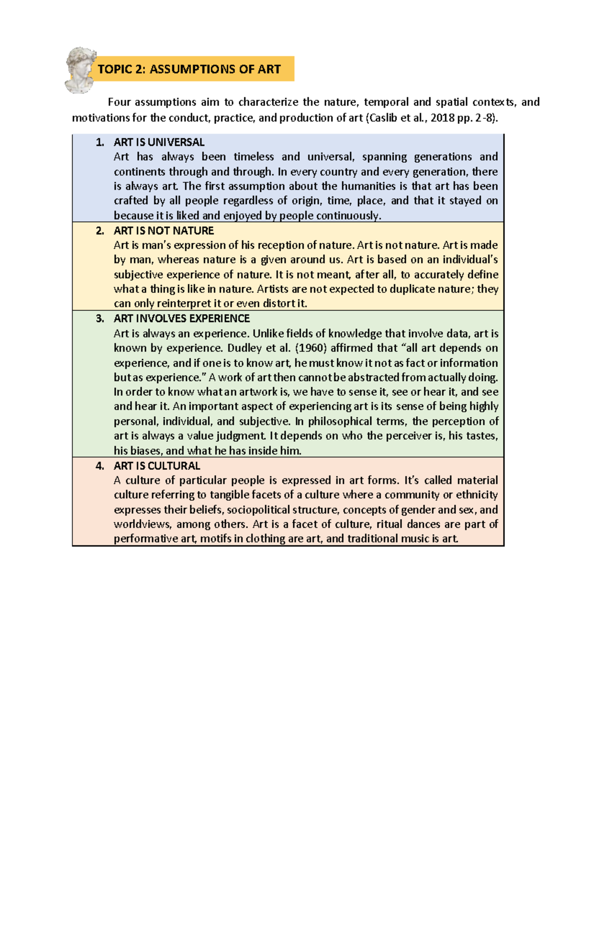 Topic 2 Assumptions of Art - Four assumptions aim to characterize the ...