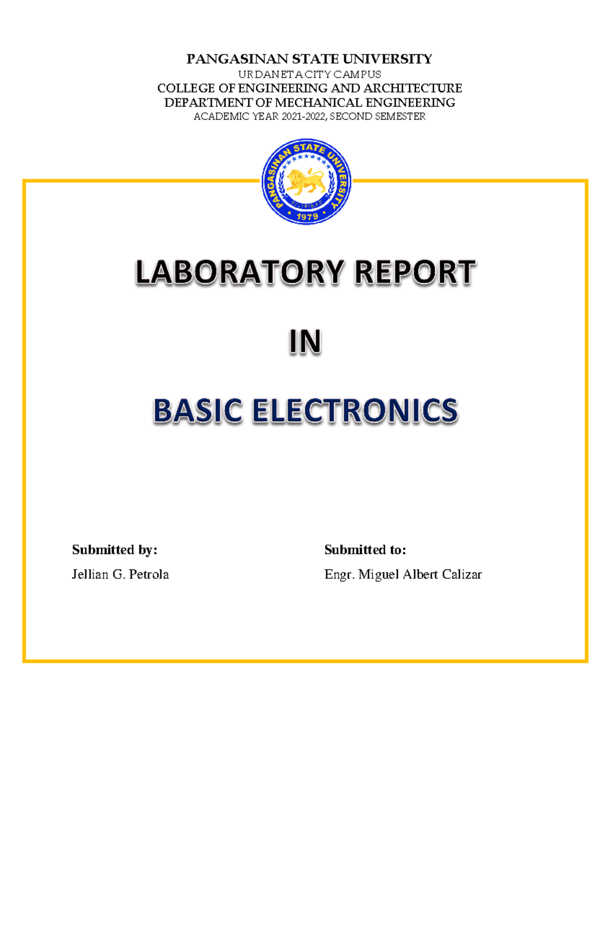 Laboratory- Report-01 Petrola Jellian - PANGASINAN STATE UNIVERSITY ...