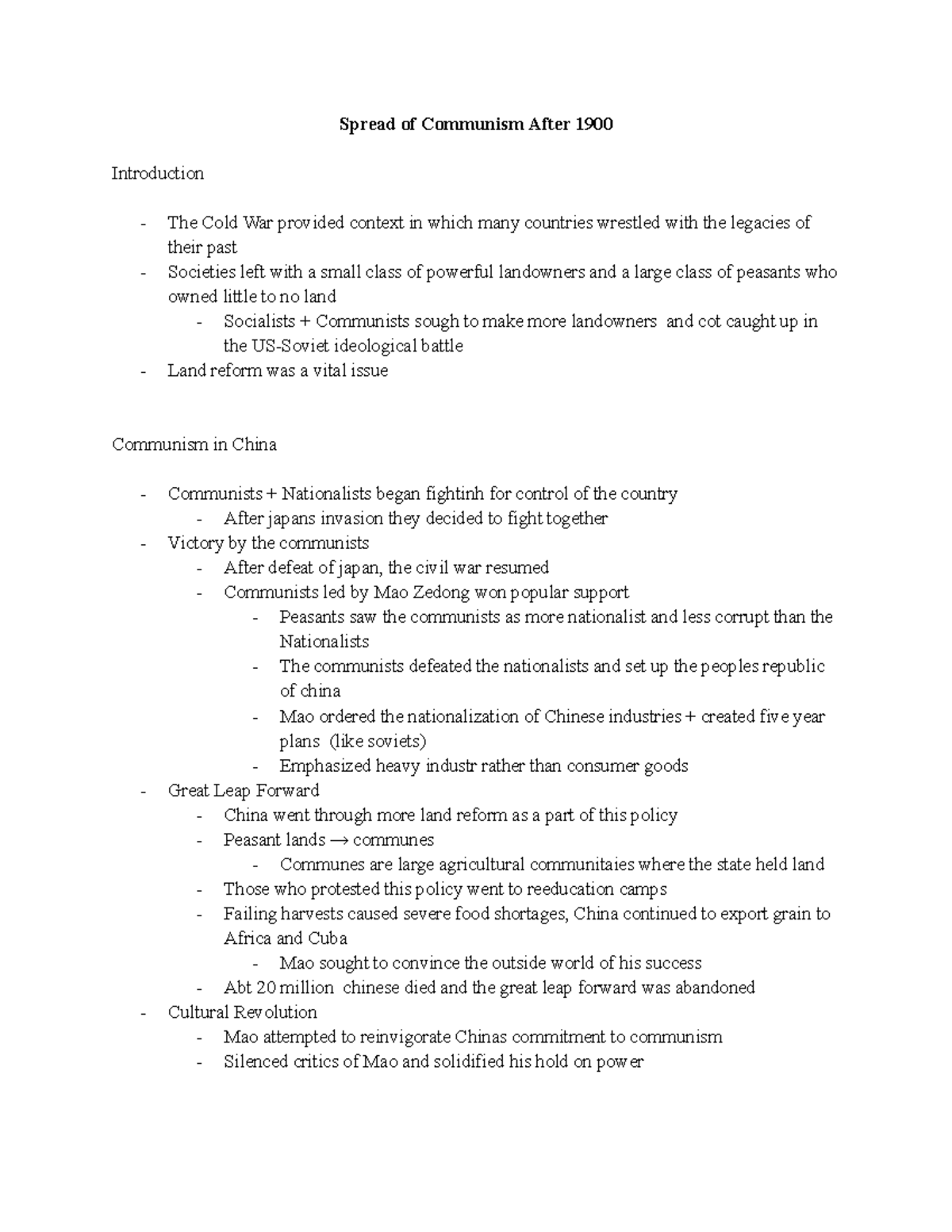Amsco 8 - Notes - Spread of Communism After 1900 Introduction The Cold ...