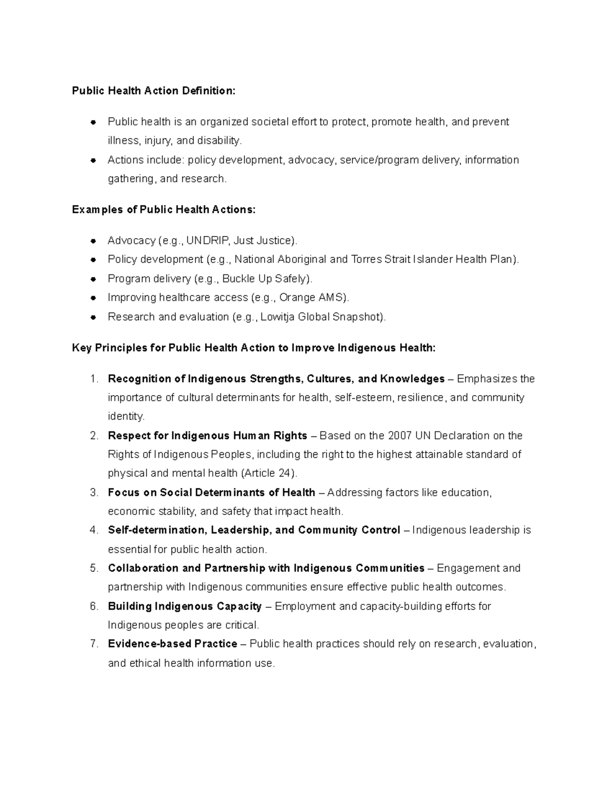 IIH wk7 - Class notes - Public Health Action Definition: Public health ...
