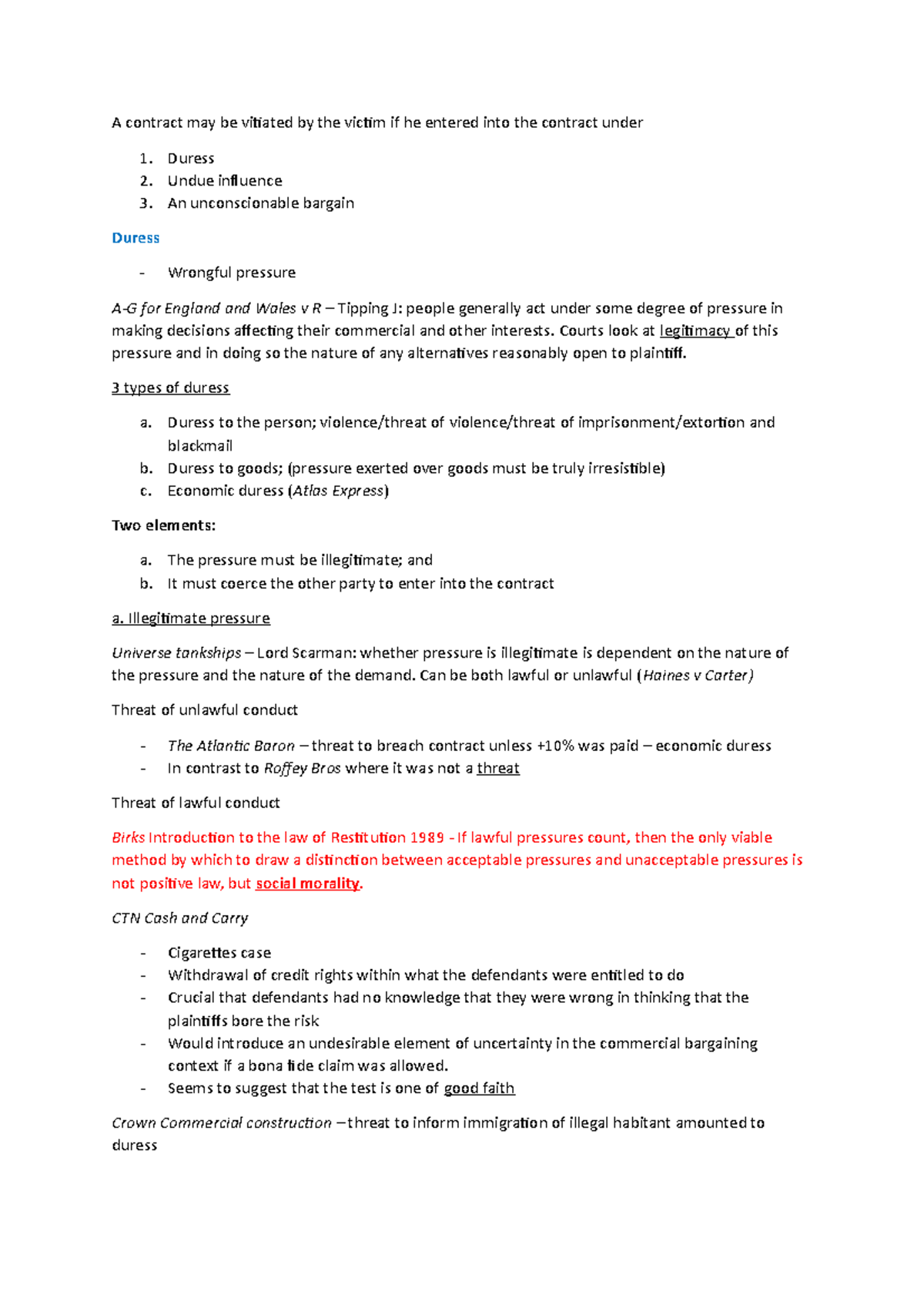 Duress, Undue Influence and Unconscionable bargains - A contract may be ...