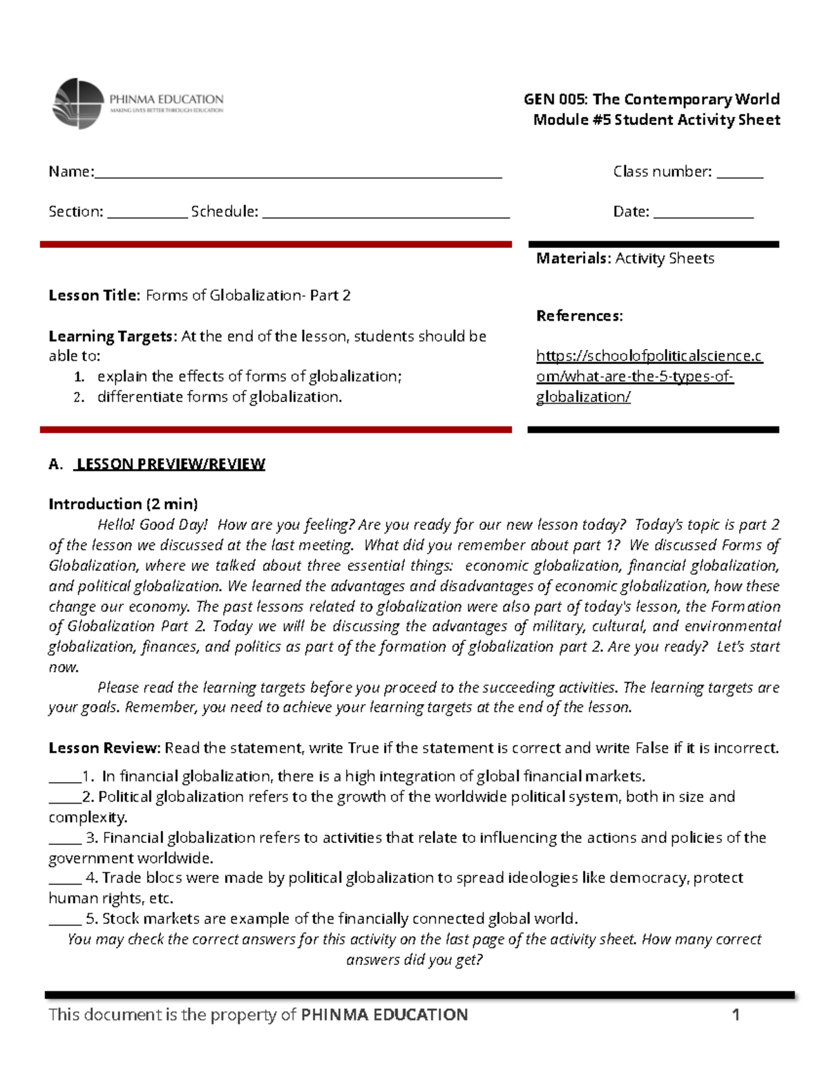 Gen 5 - ans - Module #5 Student Activity Sheet - Studocu