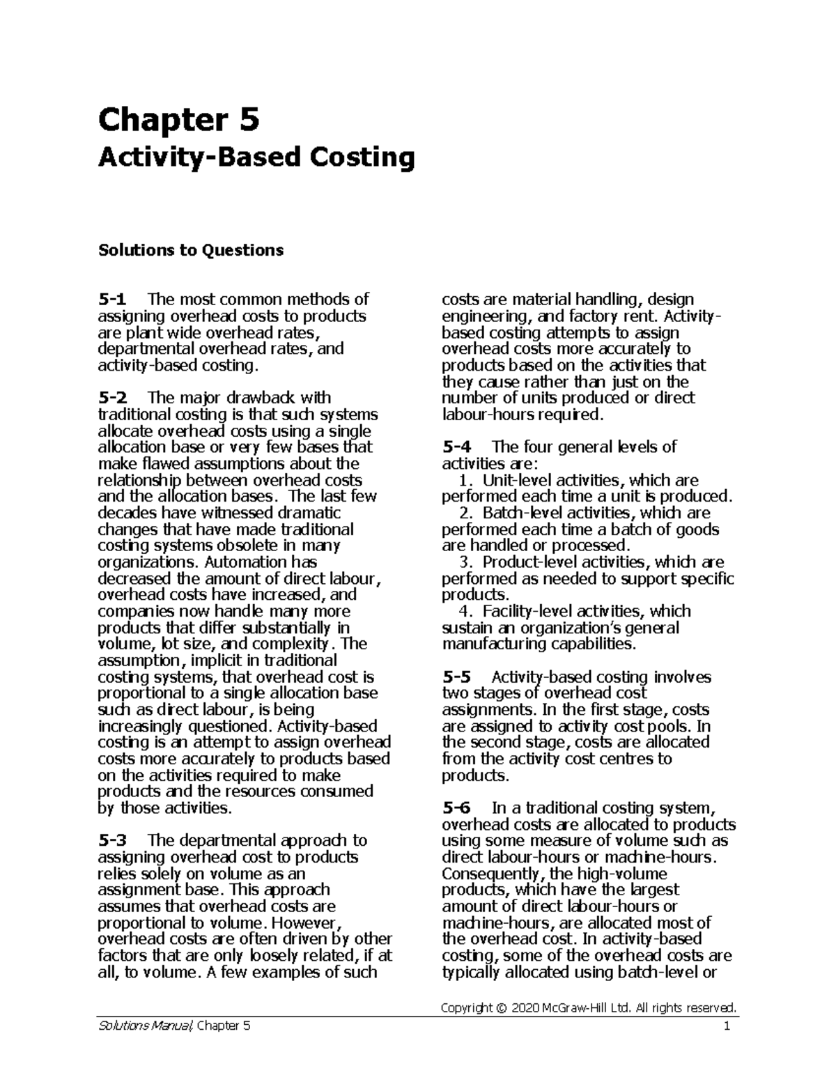 Soluiton Manual - chapter 5 - Copyright © 2020 McGraw-Hill Ltd. All ...