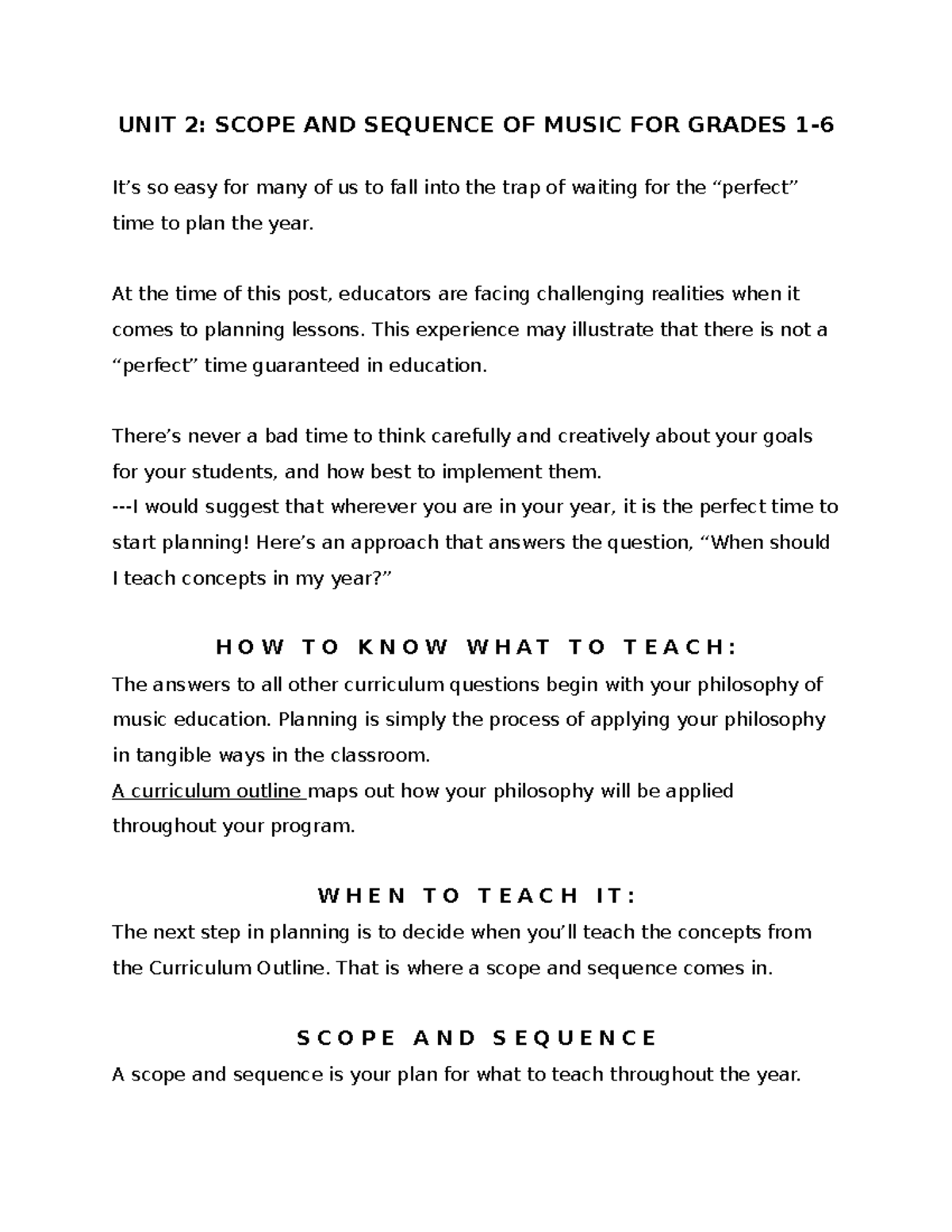 UNIT 2- Music 55 - lecture - UNIT 2: SCOPE AND SEQUENCE OF MUSIC FOR GRADES 1- It’s so easy for ...