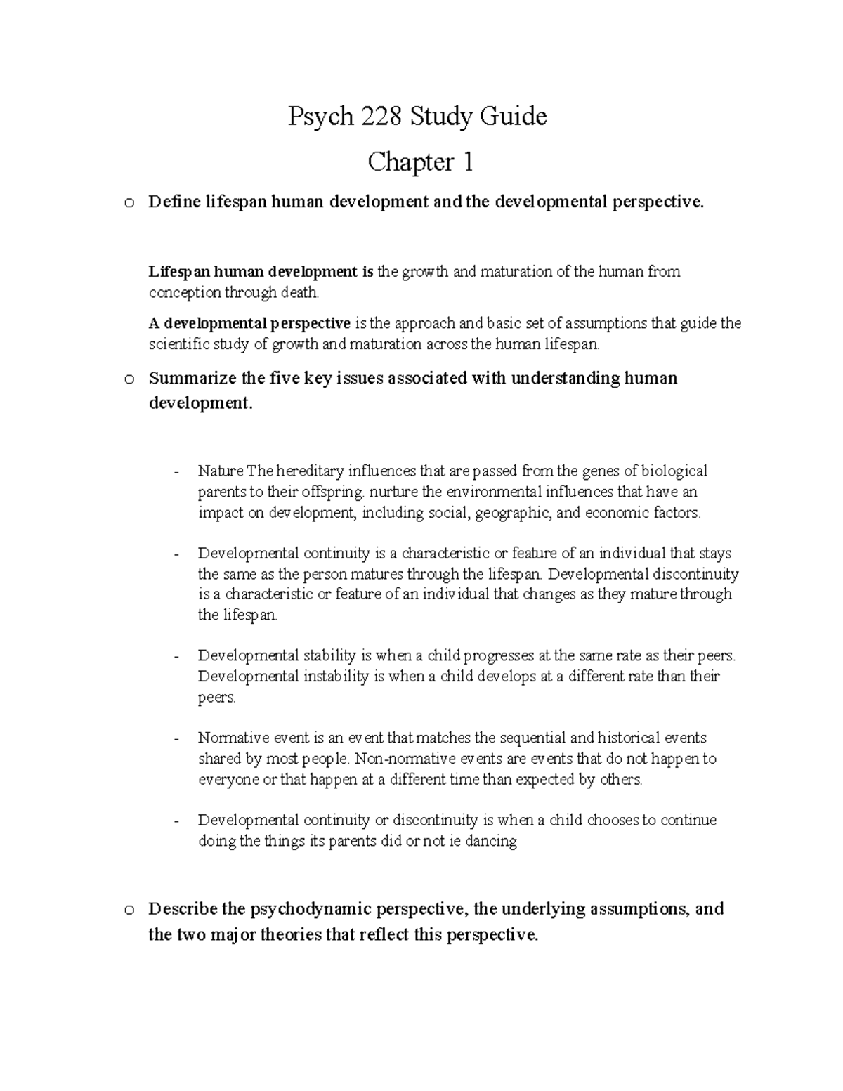 Psych 228 Study Guide - Psych 228 Study Guide Chapter 1 o Define ...