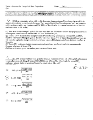 Unit 5 Test Key - Stats - Unit 5 Sampling Distributions Name: Key Test ...