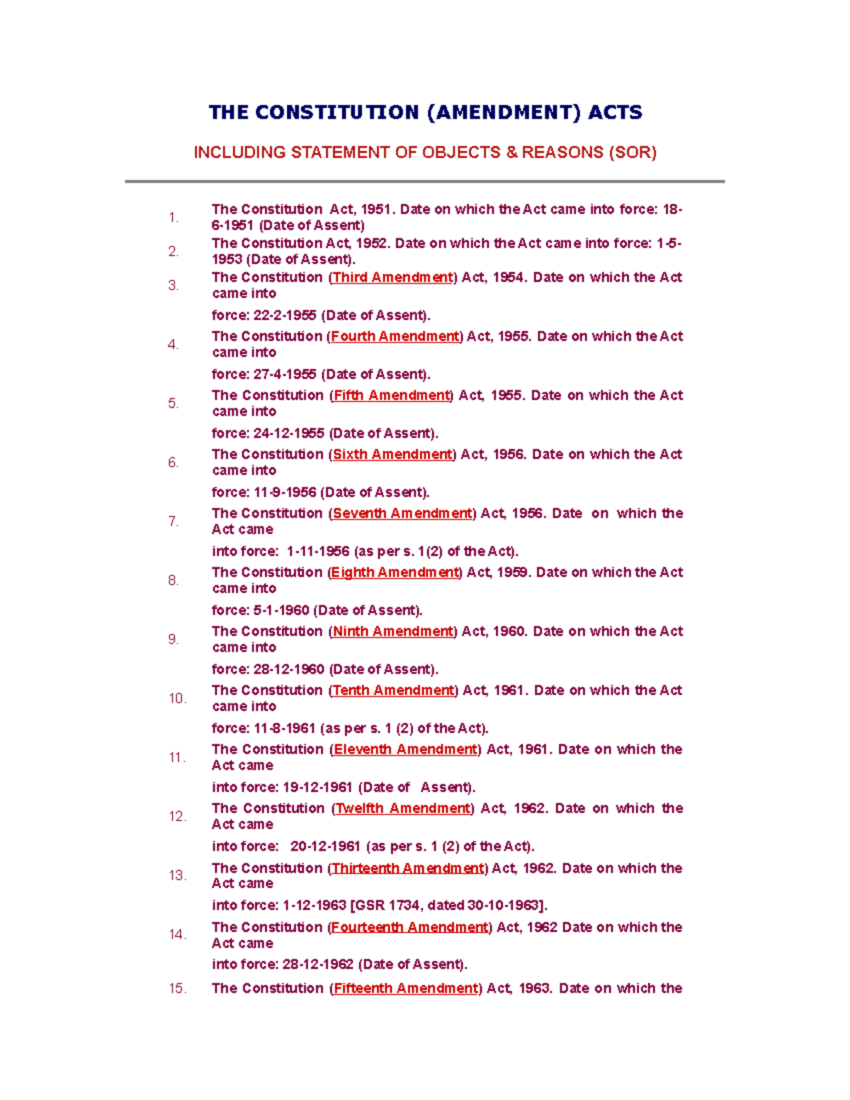 Constitution amendmend acts - THE CONSTITUTION (AMENDMENT) ACTS ...