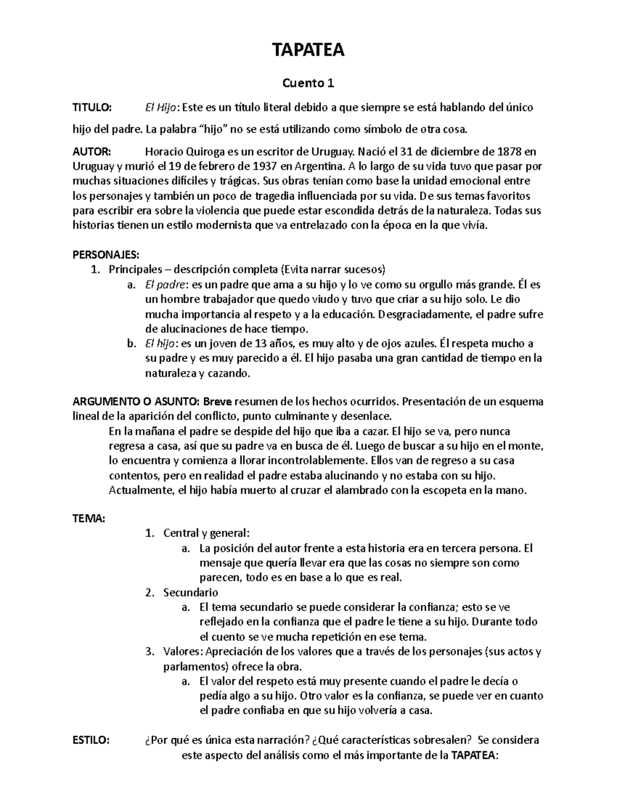 Husp 111-tapatea cuento 1 y 2 - TAPATEA Cuento 1 TITULO: El Hijo: Este ...