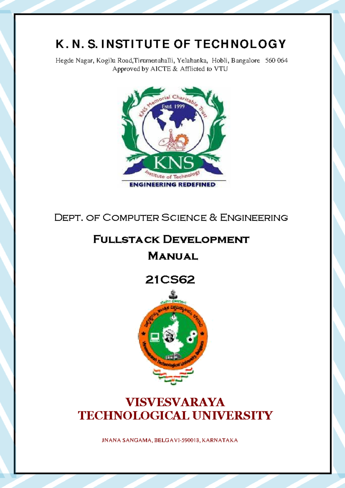 Full Stack Manual Knsit - VISVESVARAYA TECHNOLOGICAL UNIVERSITY JNANA ...