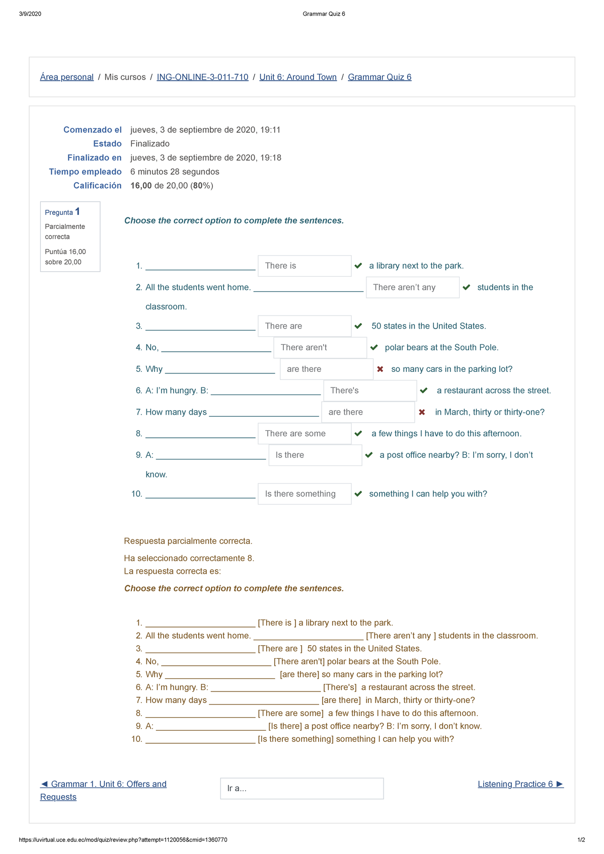 Pruebas Unidad 6 Moodle - 3/9/2020 Grammar Quiz 6 Área personal / Mis ...
