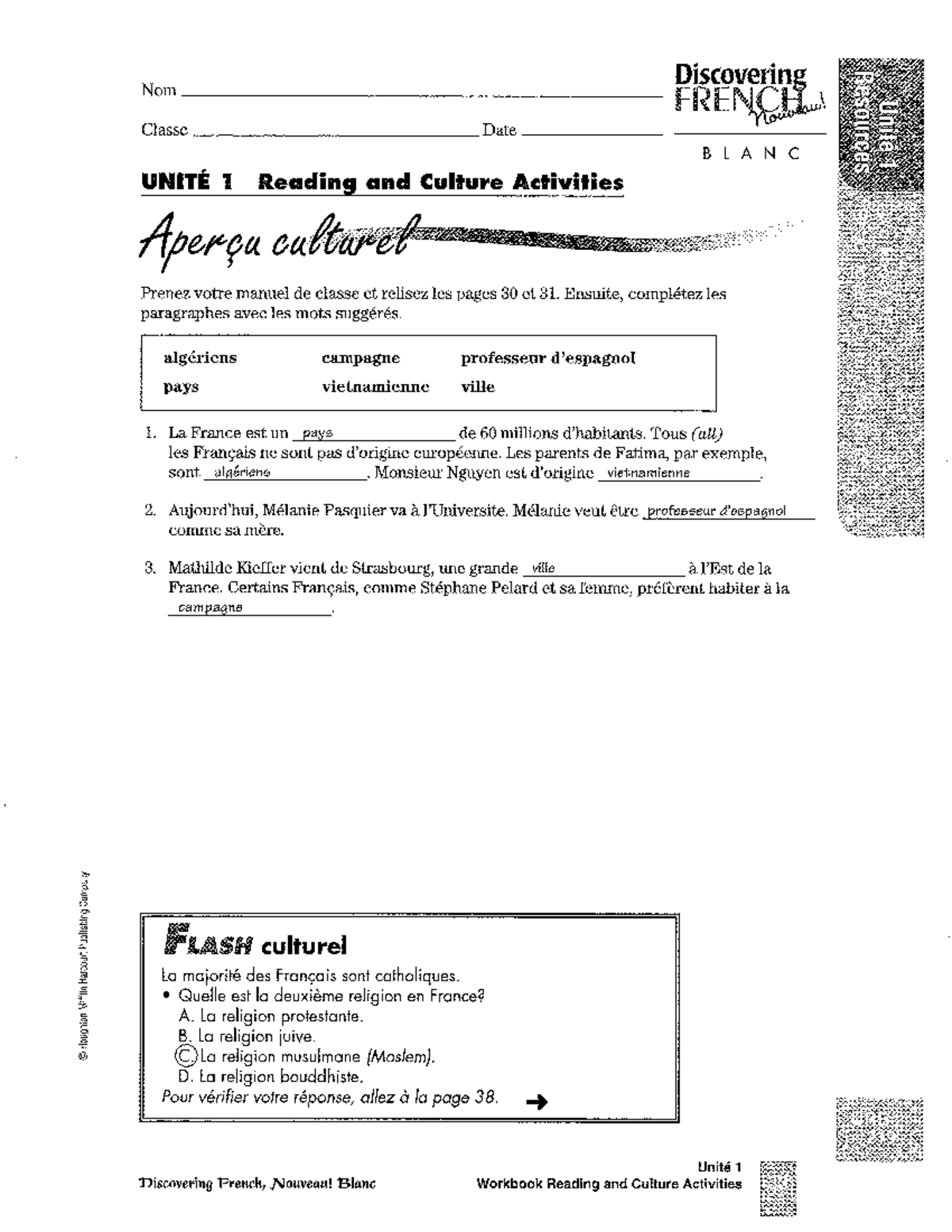 Unite 1 reading culture activities ans - PSYCH 280 - Studocu