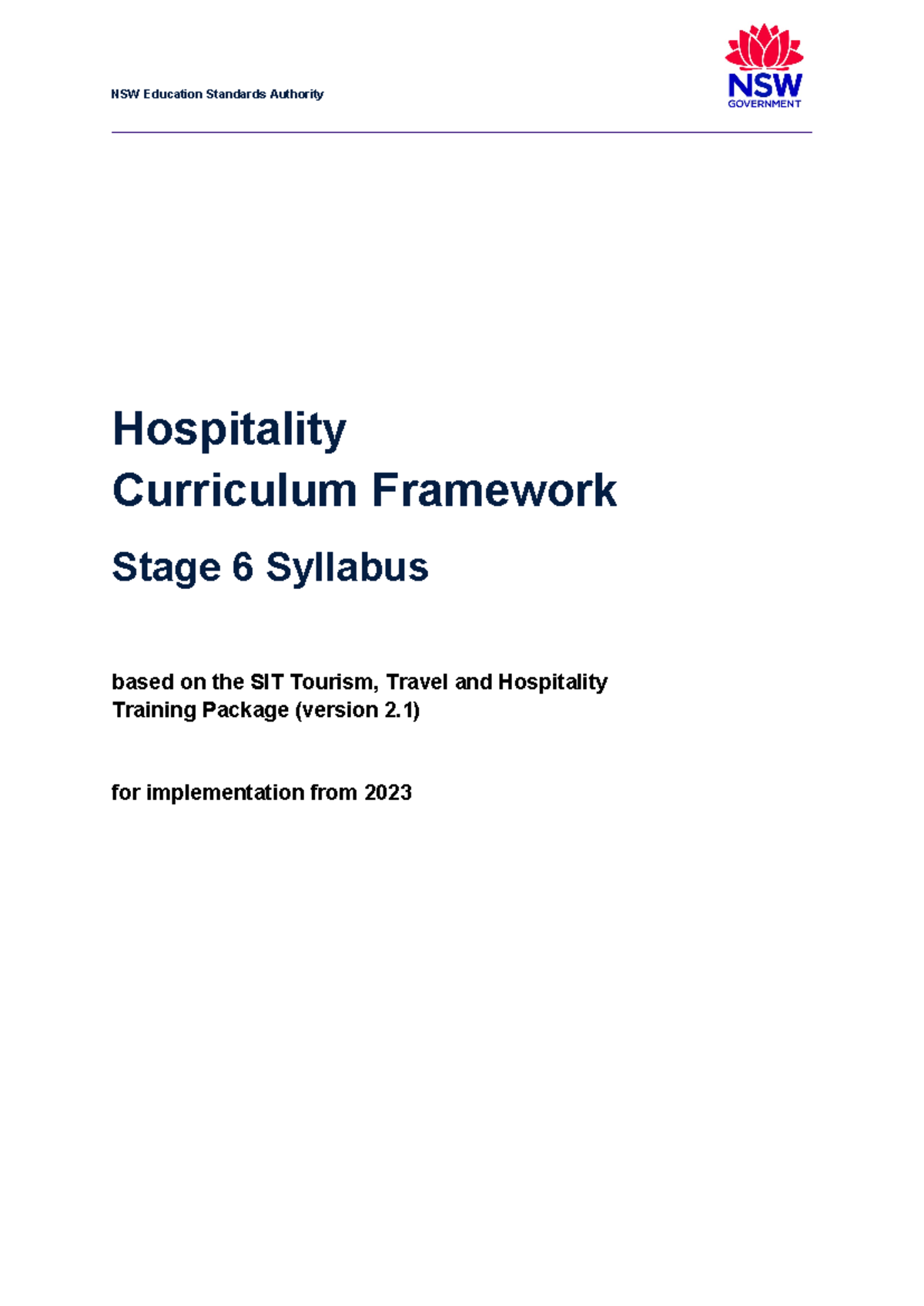 Syllabus - NSW Education Standards Authority Hospitality Curriculum ...