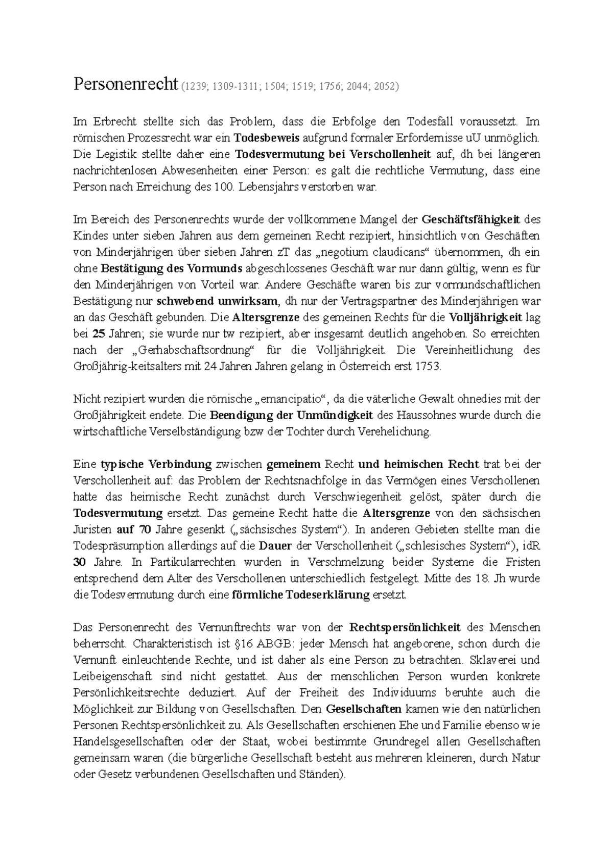 Personenrecht PRG - Rechts- und Verfassungsgeschichte - Personenrecht ...