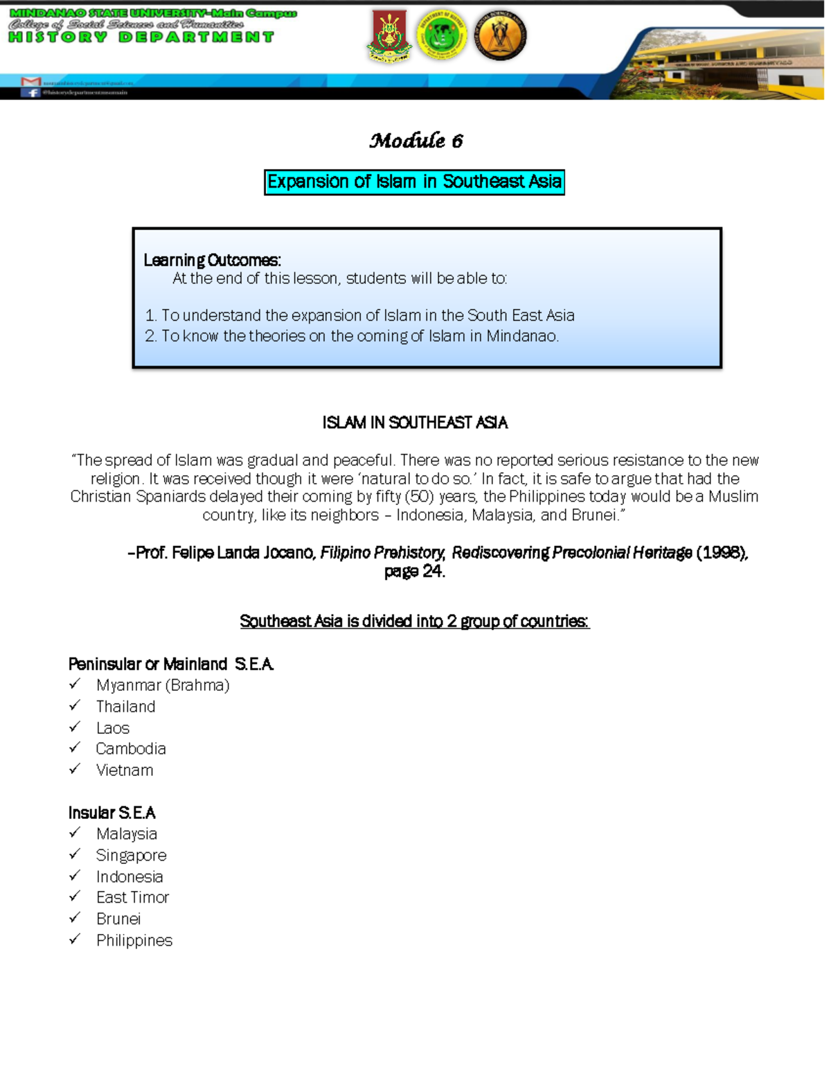 Module 6 HIS003 Expansion OF Islam IN South EAST ASIA 1 - Module 6 ...