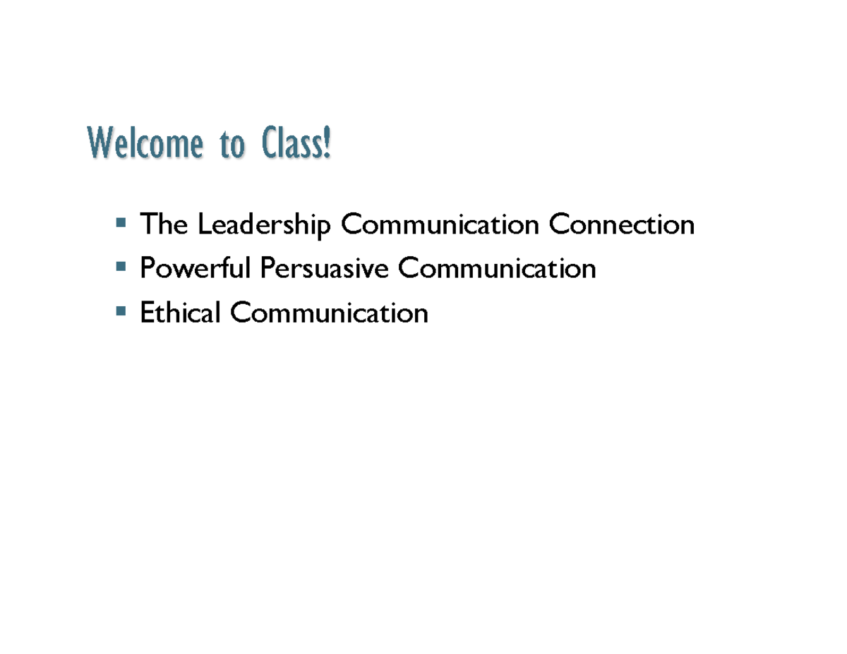 Chapter 1 Lesson 2 F23 Final - Welcome to Class! § The Leadership ...
