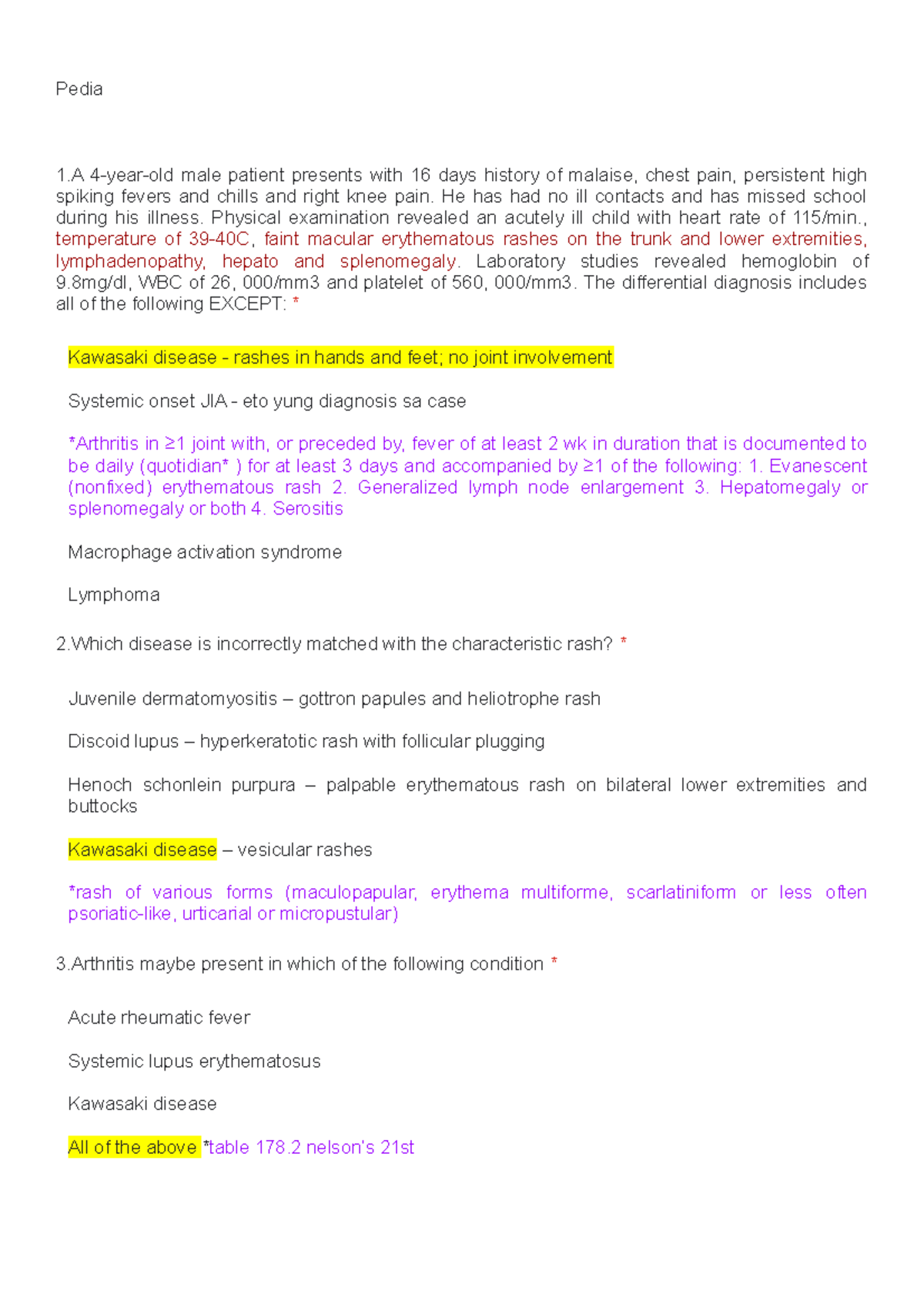 Pedia PART 1 Midterm EXAM - Pedia 1 4-year-old male patient presents ...
