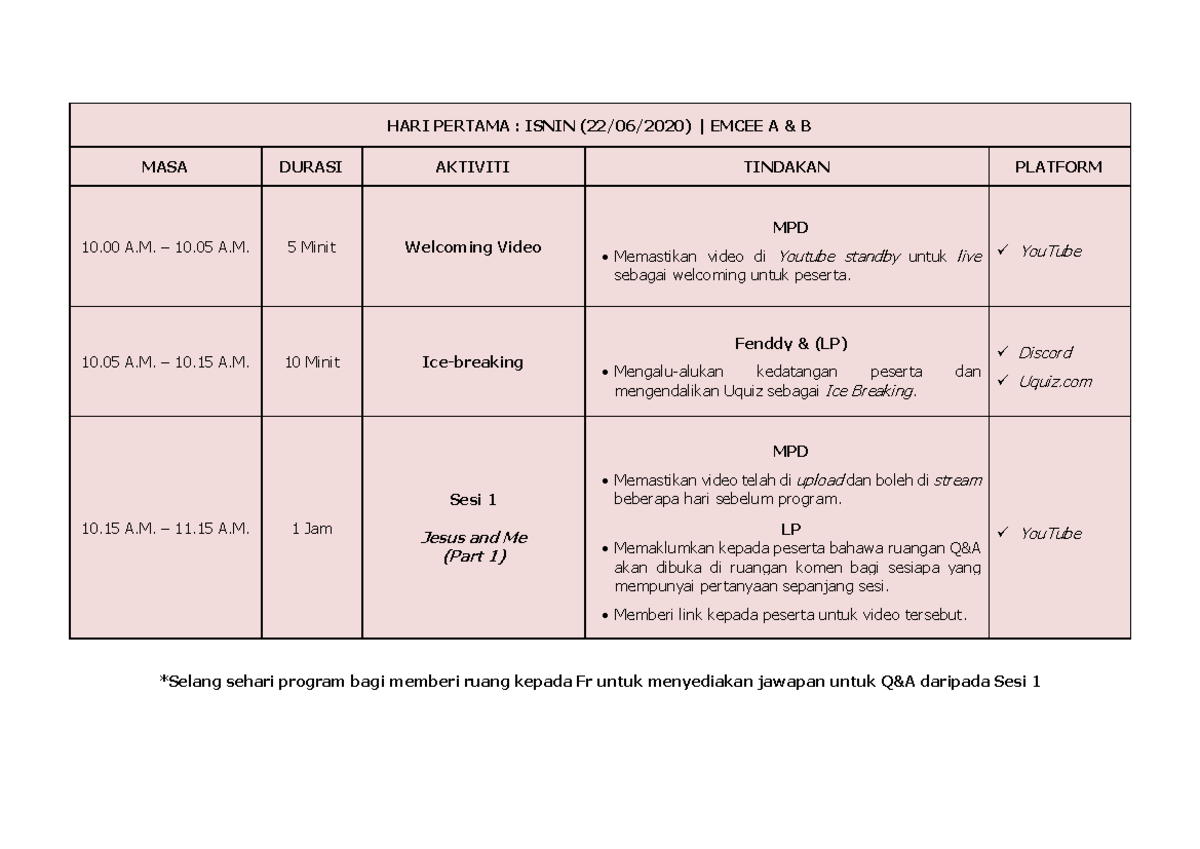 V2 Master Plan SPW 2020 - d wqd wqwdqwd - HARI PERTAMA : ISNIN (22/06 ...
