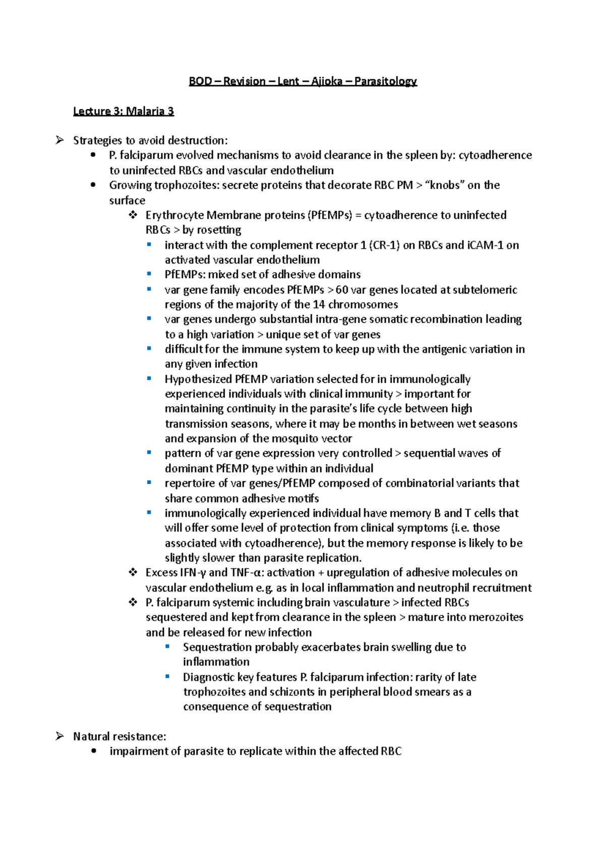 BOD – Revision – Lent – Ajioka – Parasitology - 6 - BOD – Revision ...