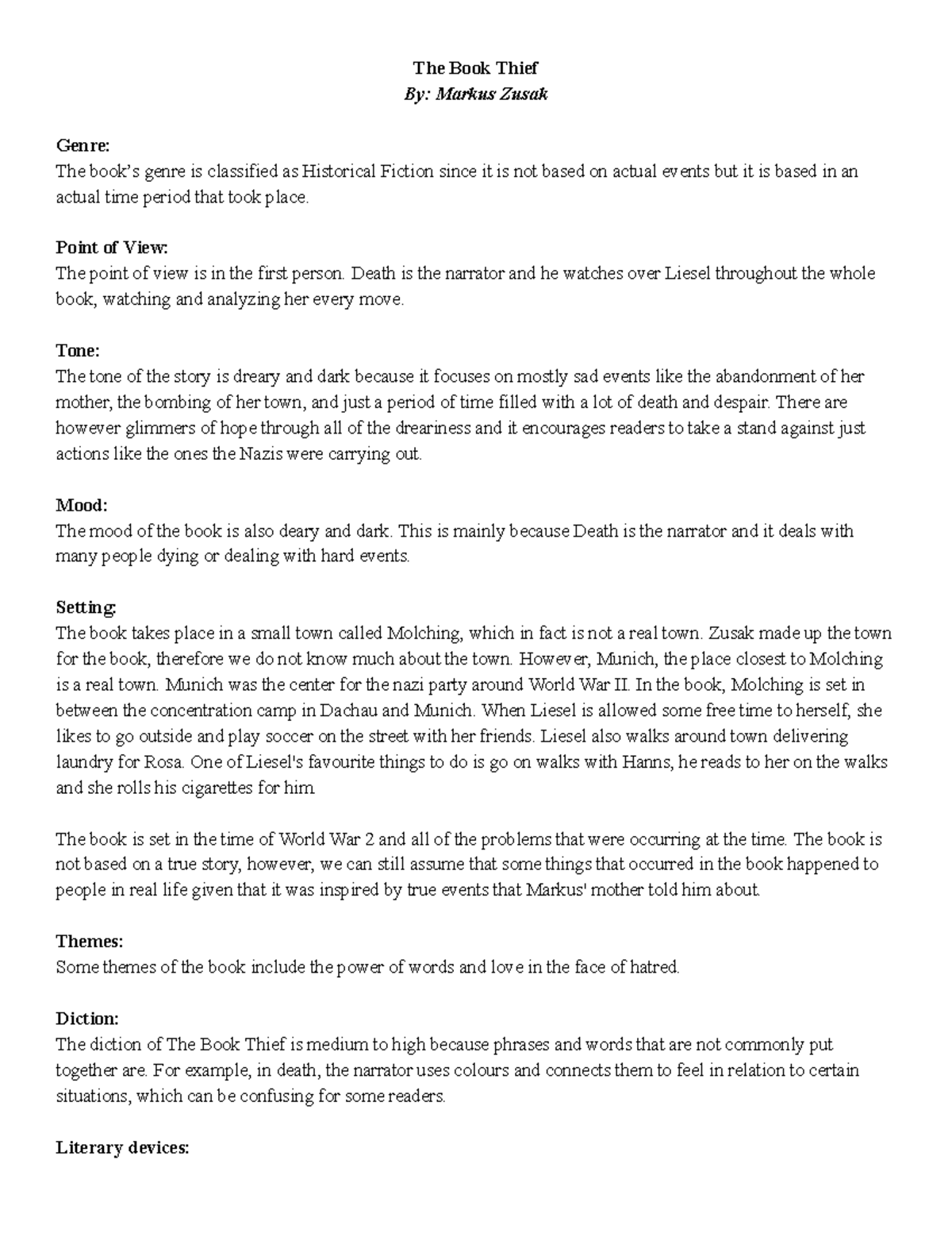 The Book Theif short story analysis - The Book Thief By: Markus Zusak ...