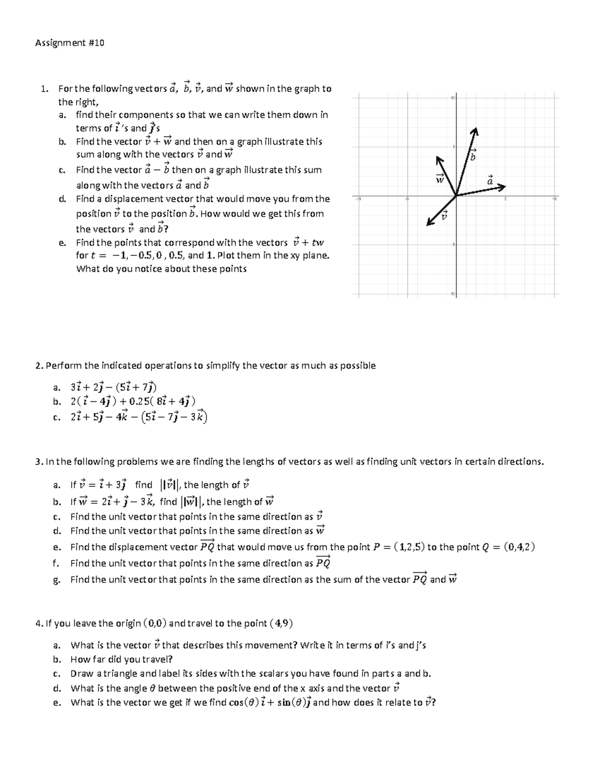 Assignment #10 - homework - Assignment # For the following vectors 𝑎⃗ ...