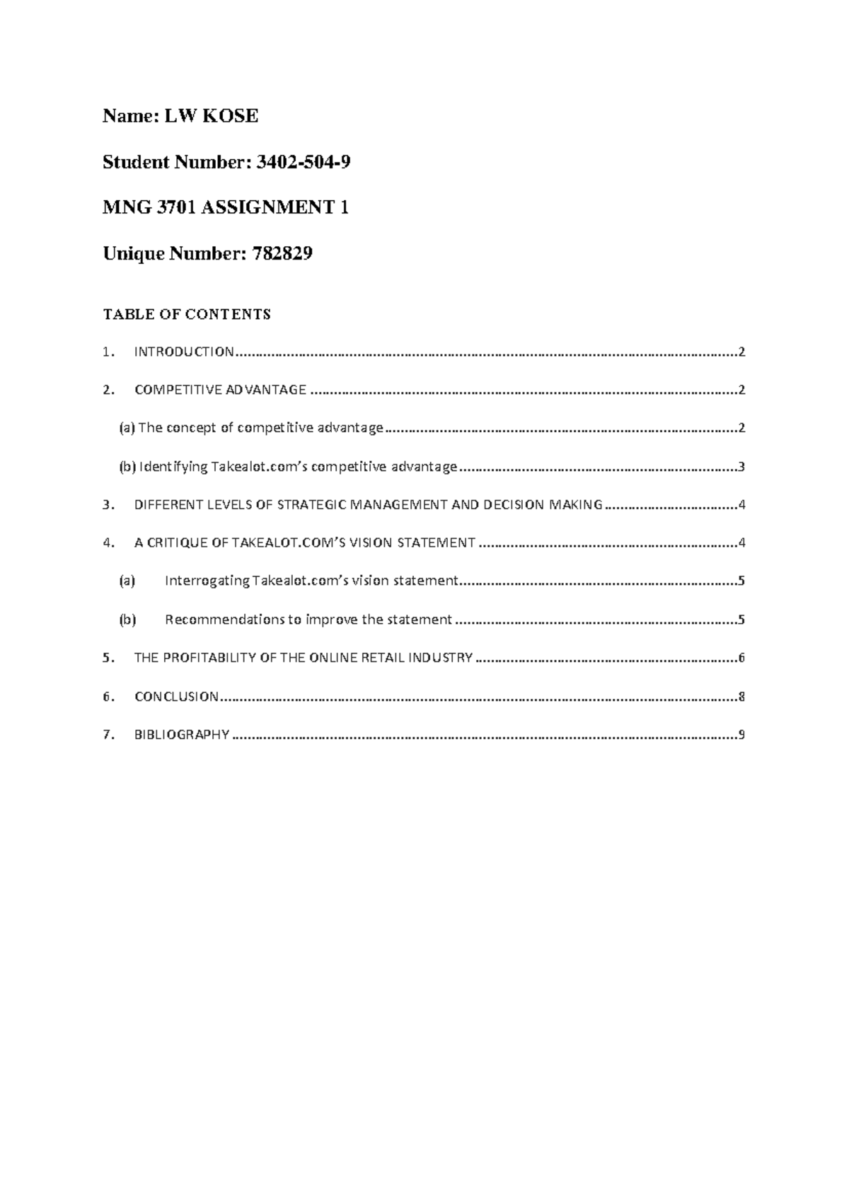 MNG3701 - Ass 1 - STRATEGIC PLANNING - Warning: TT: undefined function: 32 Warning: TT ...