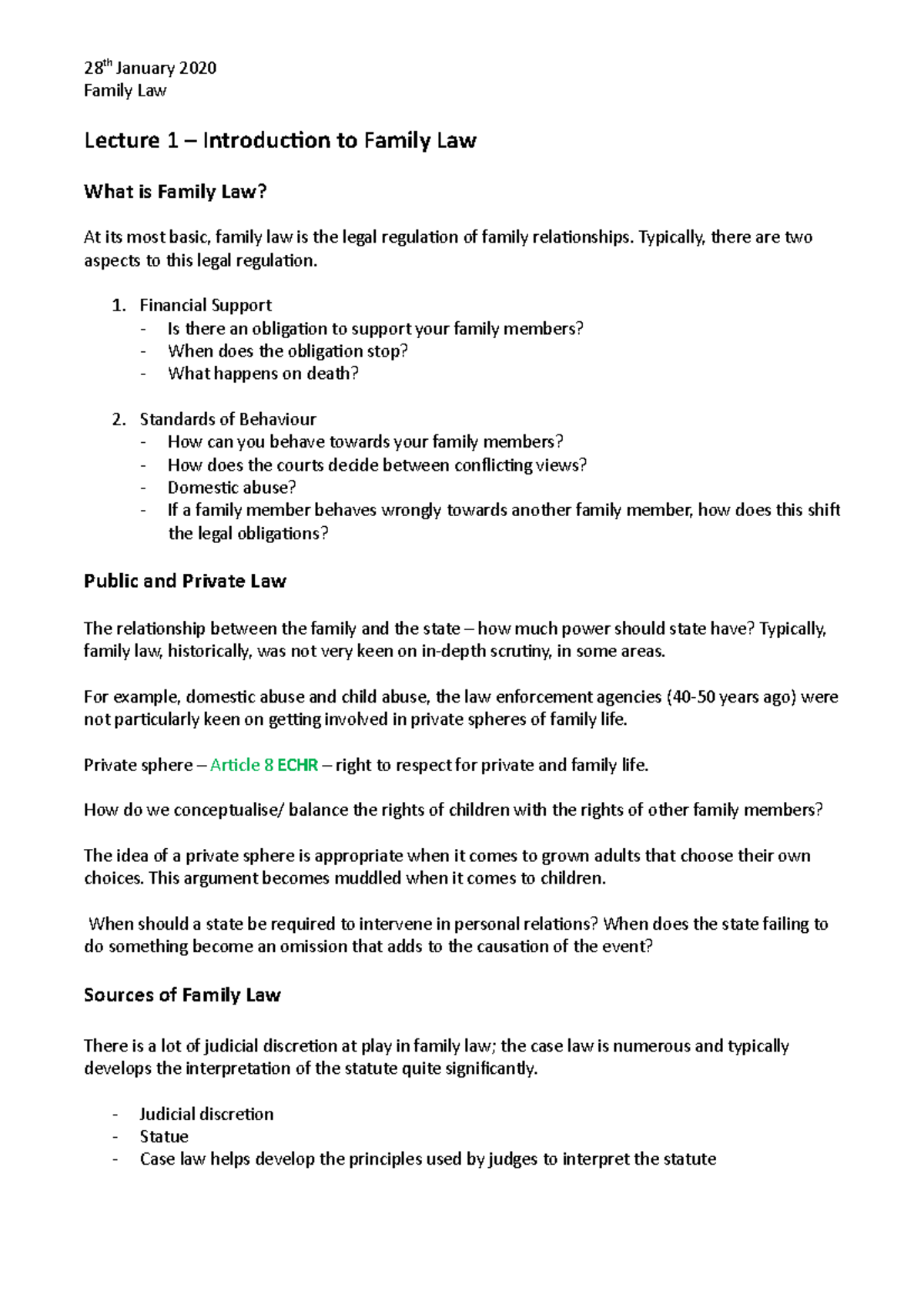 L1 Family Intro - Lecture notes 1 - Family Law Lecture 1 – Introduction ...