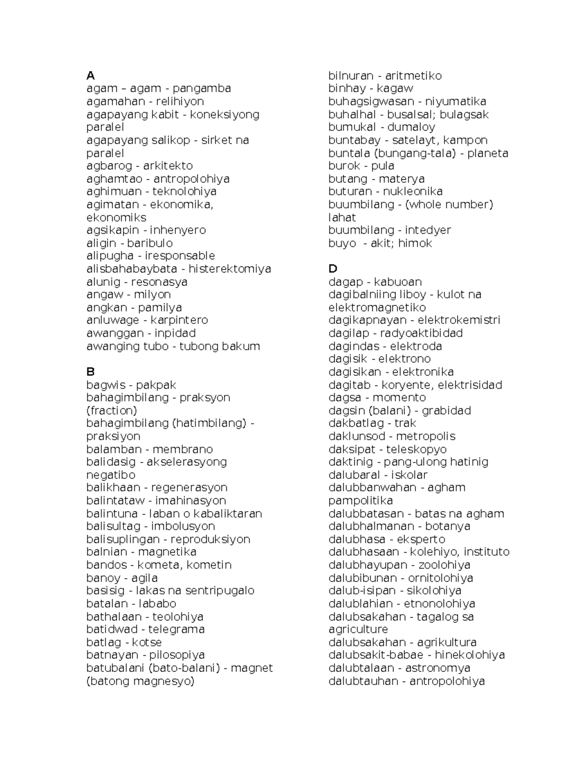 [Filipino] Talasalitaan - A agam – agam - pangamba agamahan - relihiyon ...