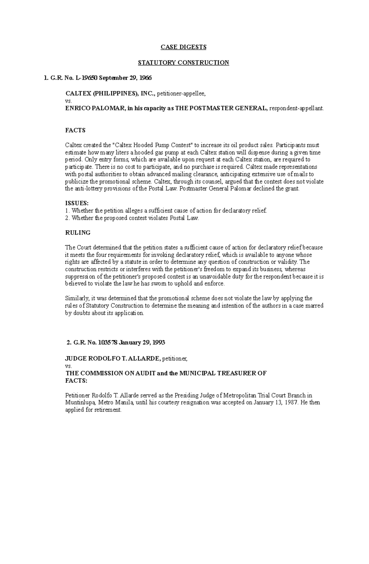 Case Digest 1 Statcon - Grupo, Megan - CASE DIGESTS STATUTORY ...