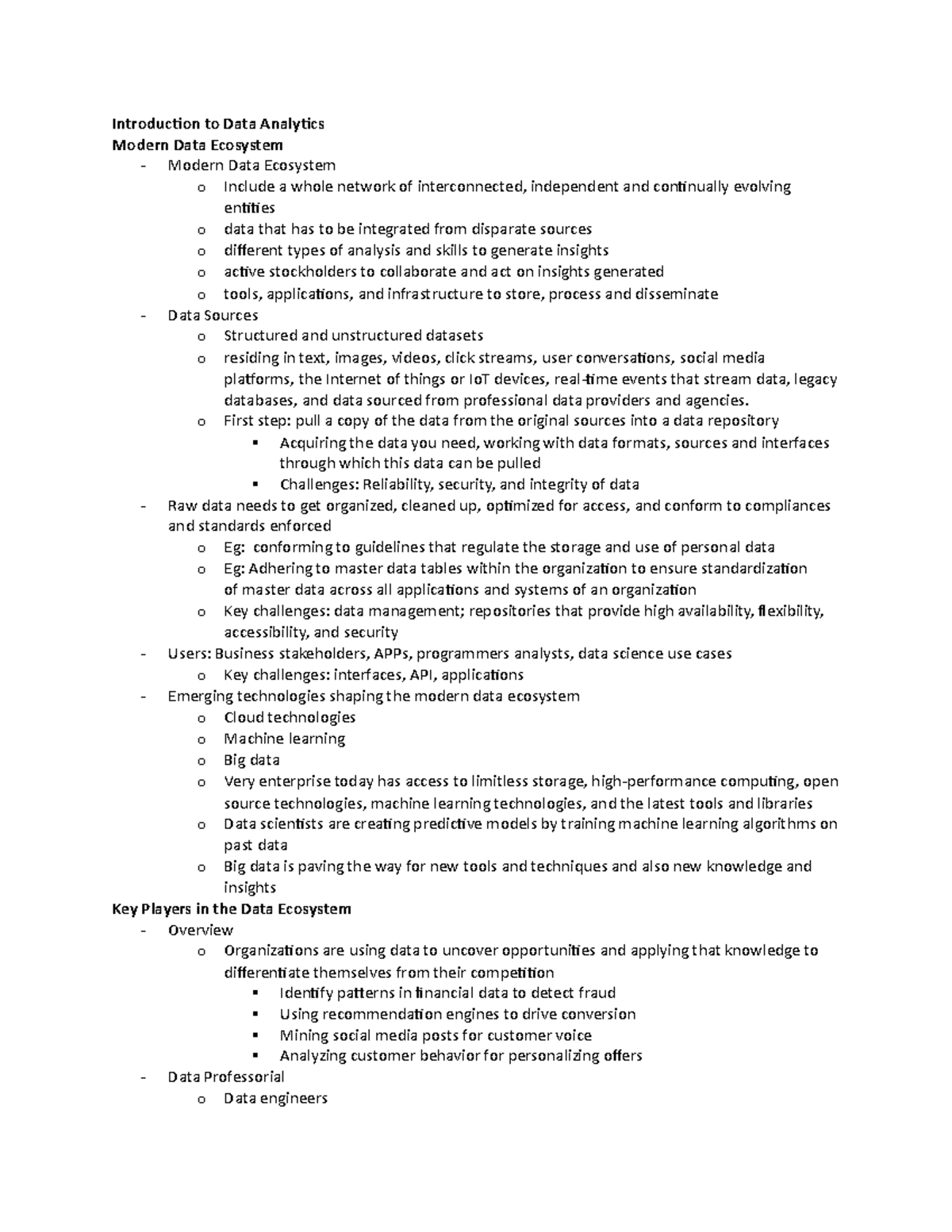 Data Analytics Note - Introduction to Data Analytics Modern Data ...