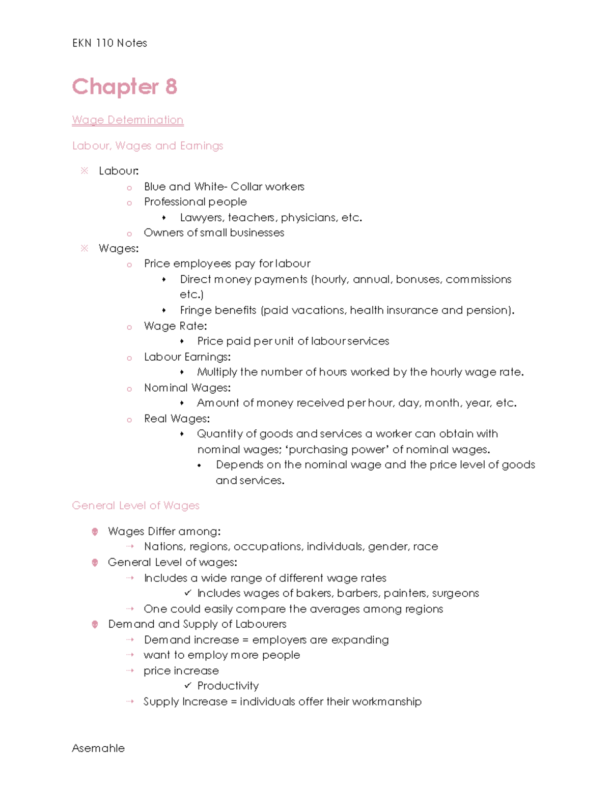 Economics Chapter 8 explanations And notes - Chapter 8 Wage ...