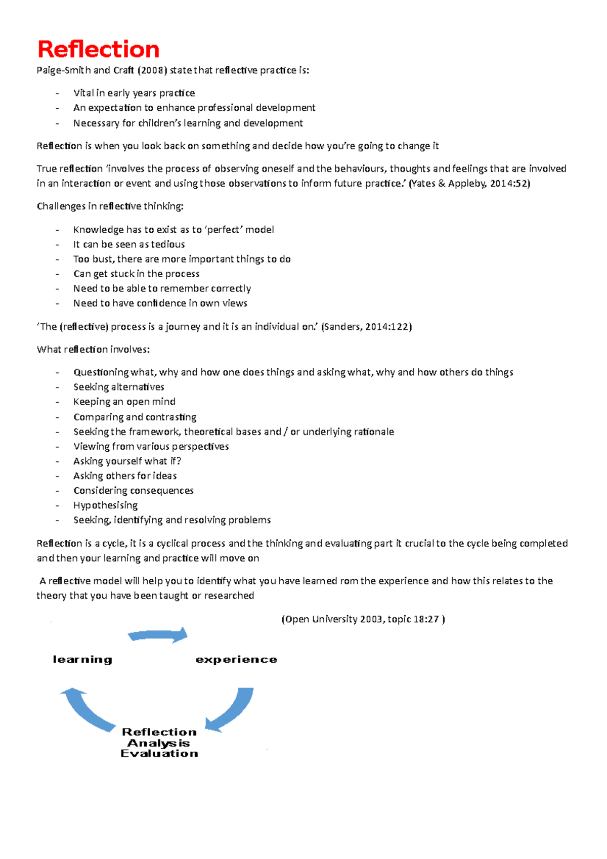 Reflection Skills - Reflection and Craft (2008) state that reflective ...