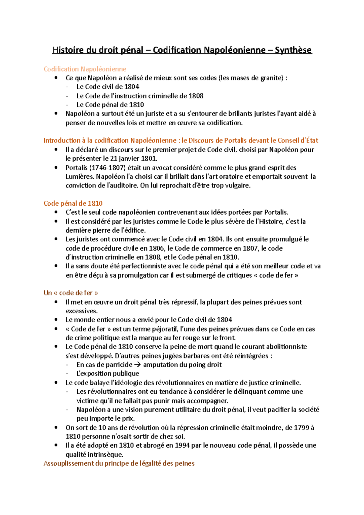 Histoire du droit pénal – Codification Napoléonienne – Synthèse ...
