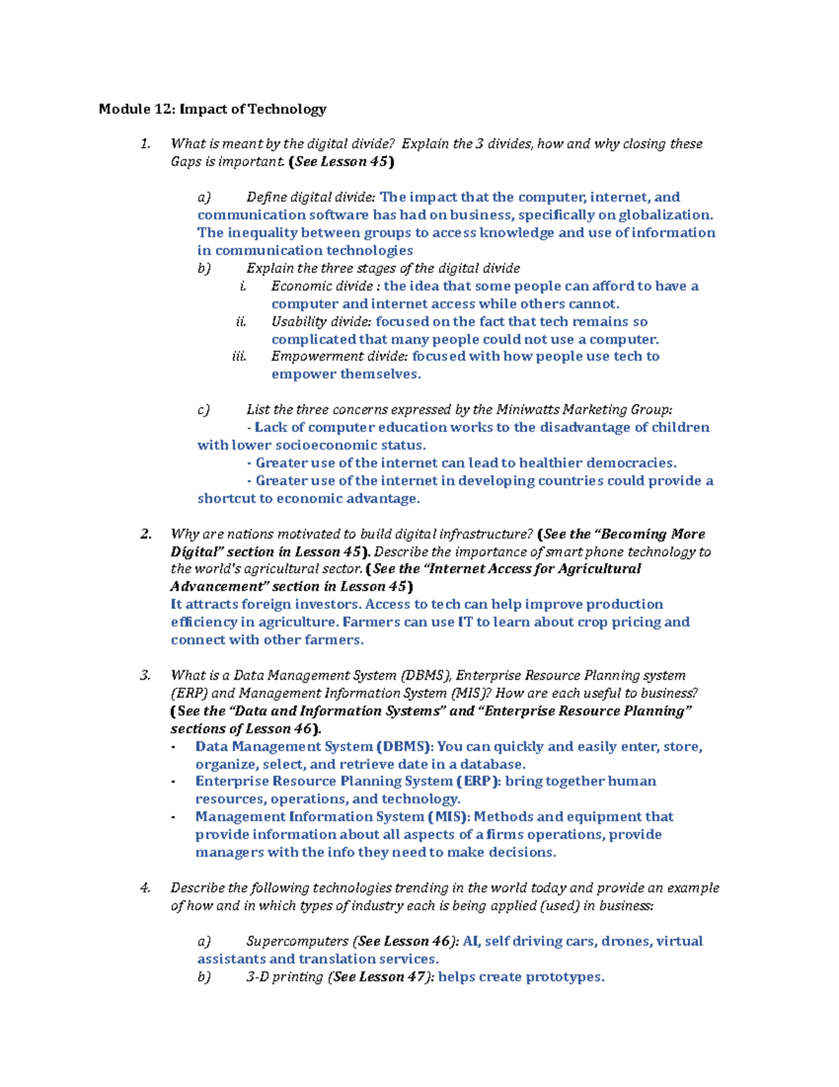 Module 12 Study Guide - Module 12: Impact of Technology What is meant ...
